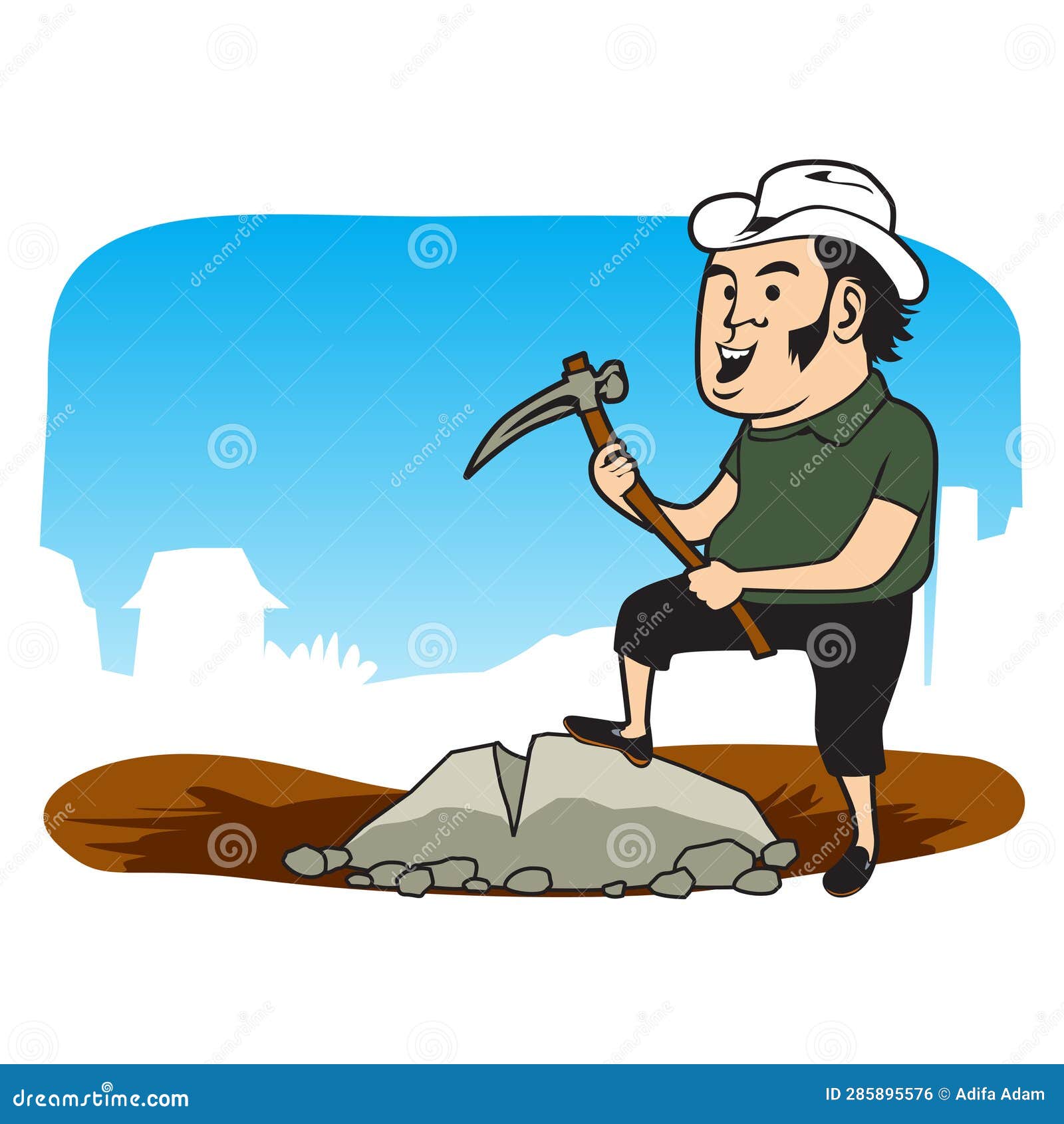 Funny Characters - Man is Digging. Cheerful Cartoon Character Spreads ...
