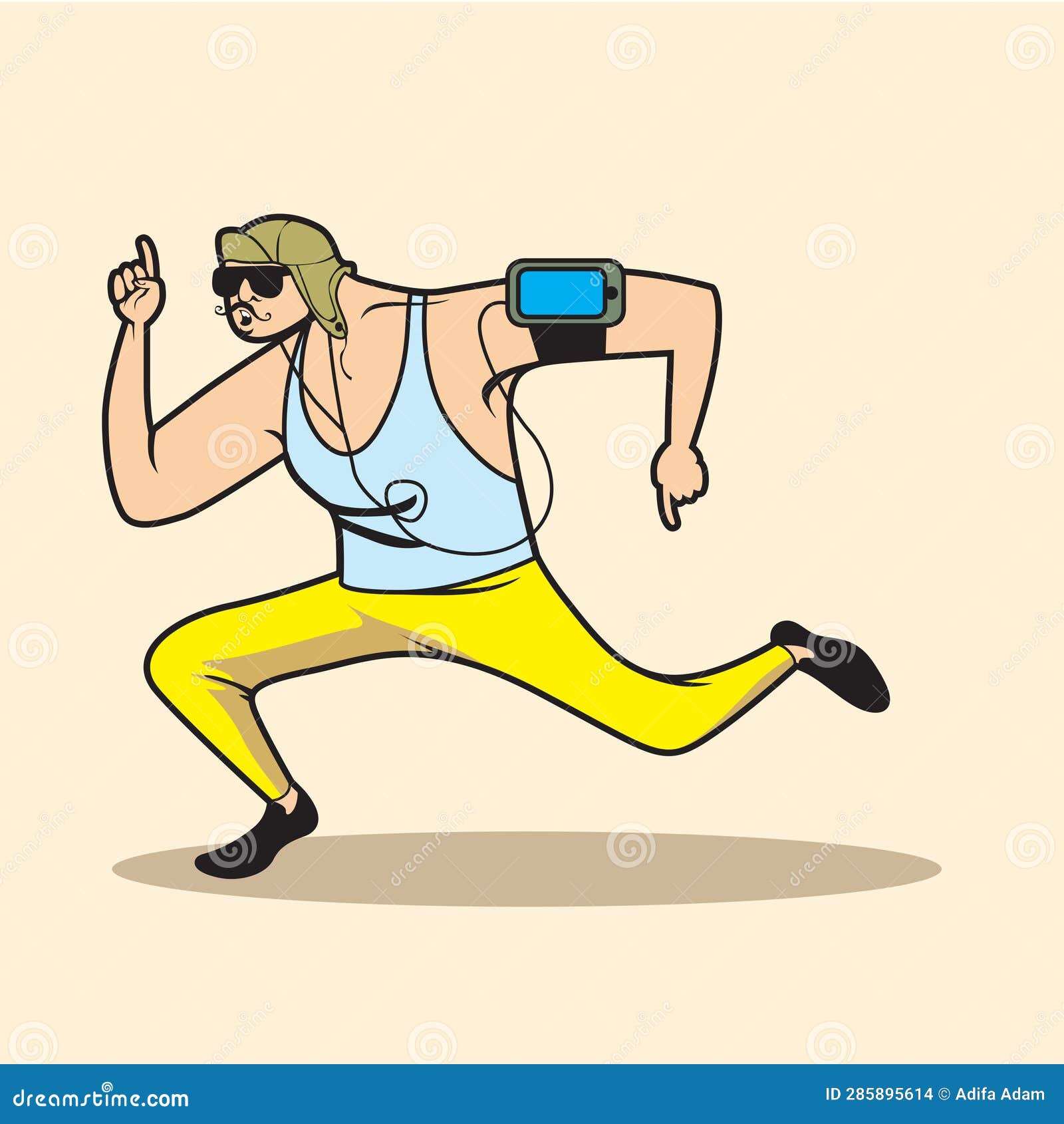 Funny Characters - Jogging with Yellow Pants. Cheerful and Amusing ...