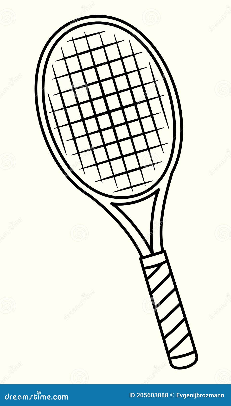 Uncolored Tennis Racket Line Art Illustration. Sports Equipment Icon ...