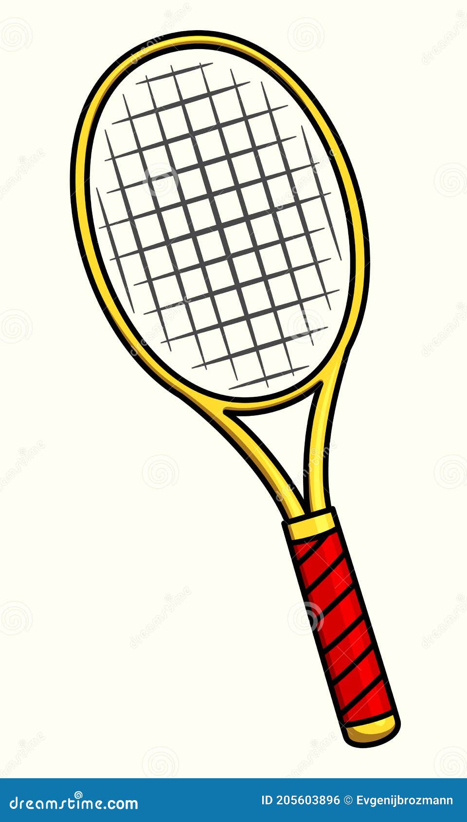 Yellow Tennis Racket with Red Handle Grip. Simple Cartoon Illustration ...