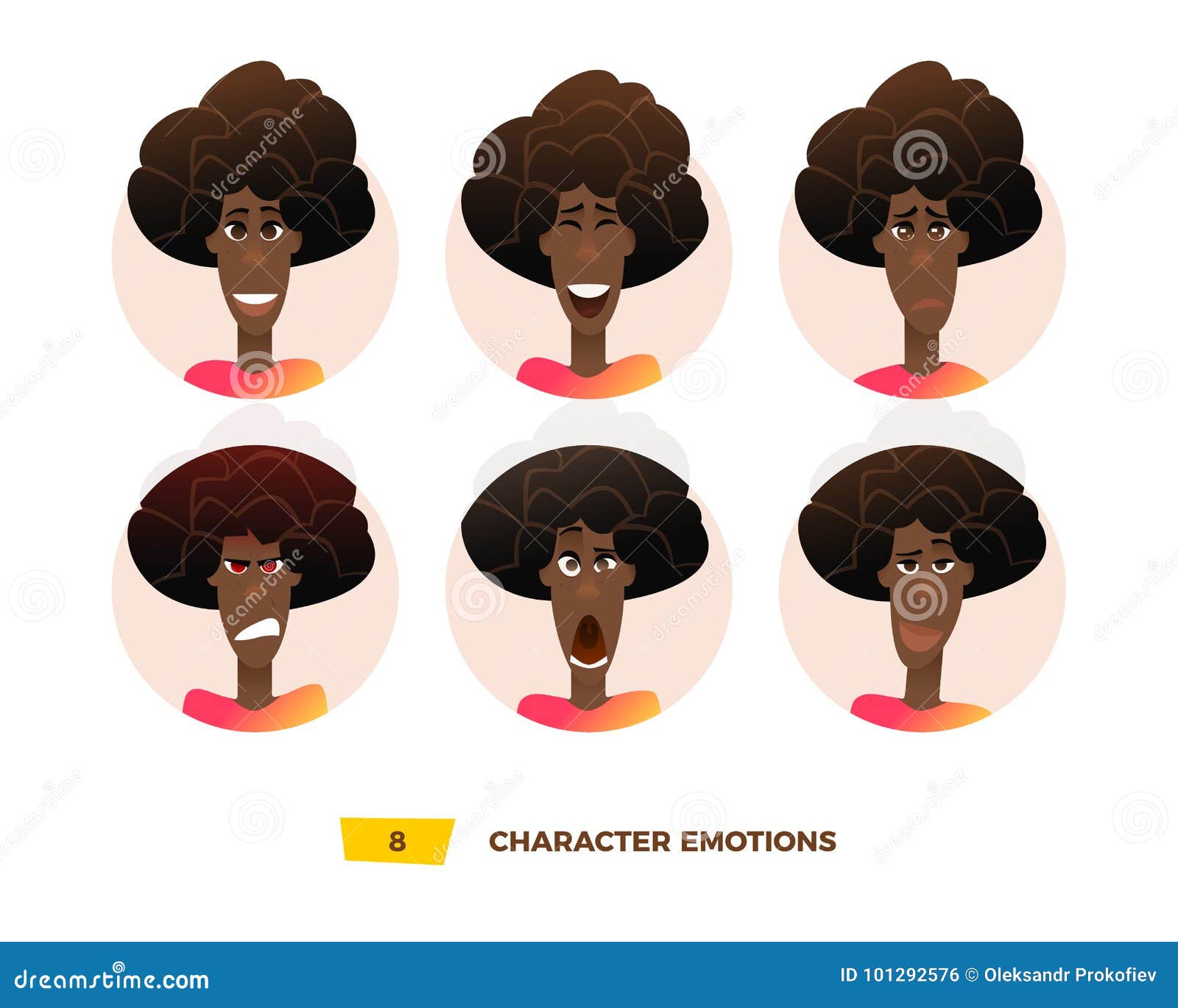 Characters Avatars Emotion In The Circle. Vector Illustration ...