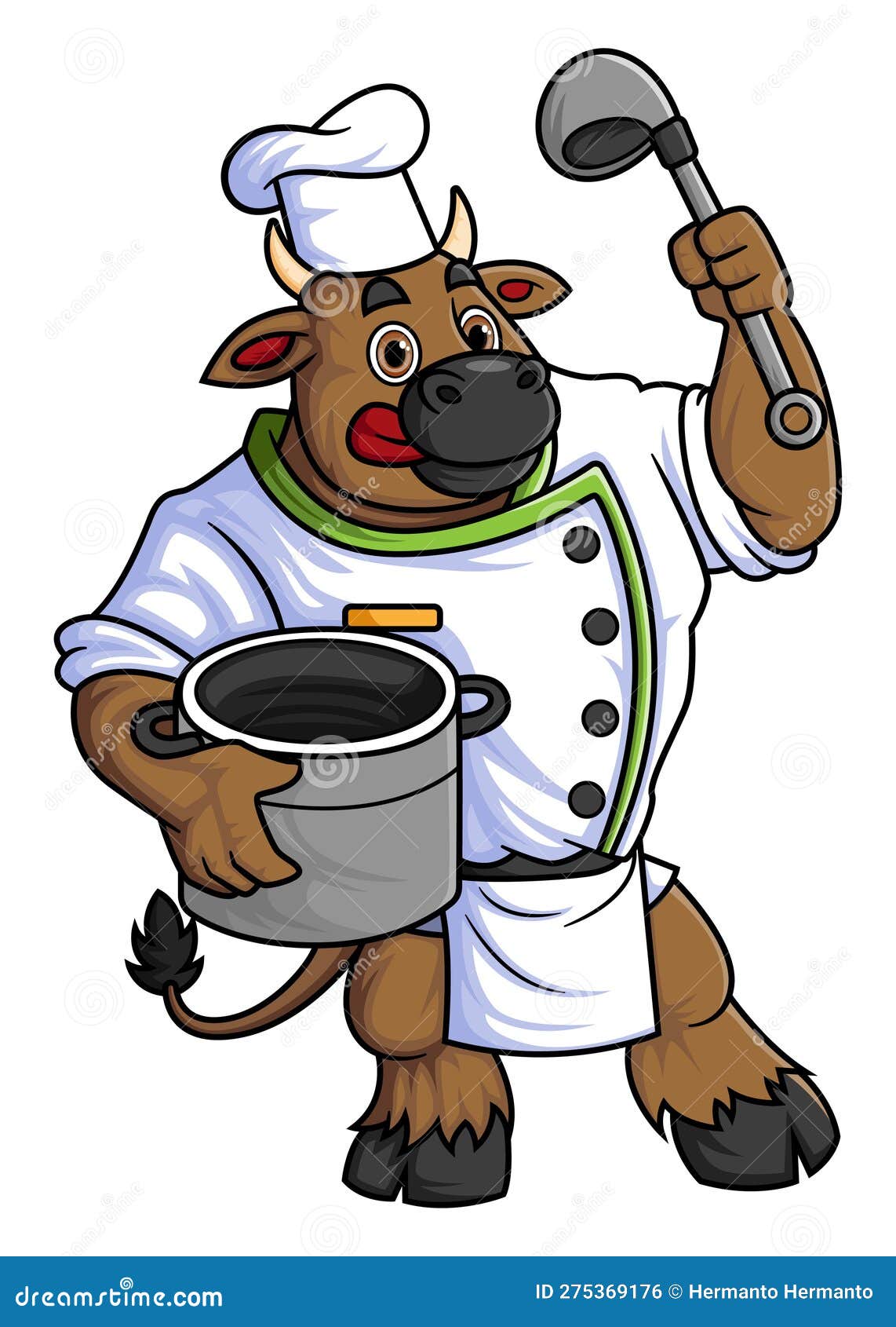 Characters a Big Bull Working As a Professional Chef with a Big Pan ...