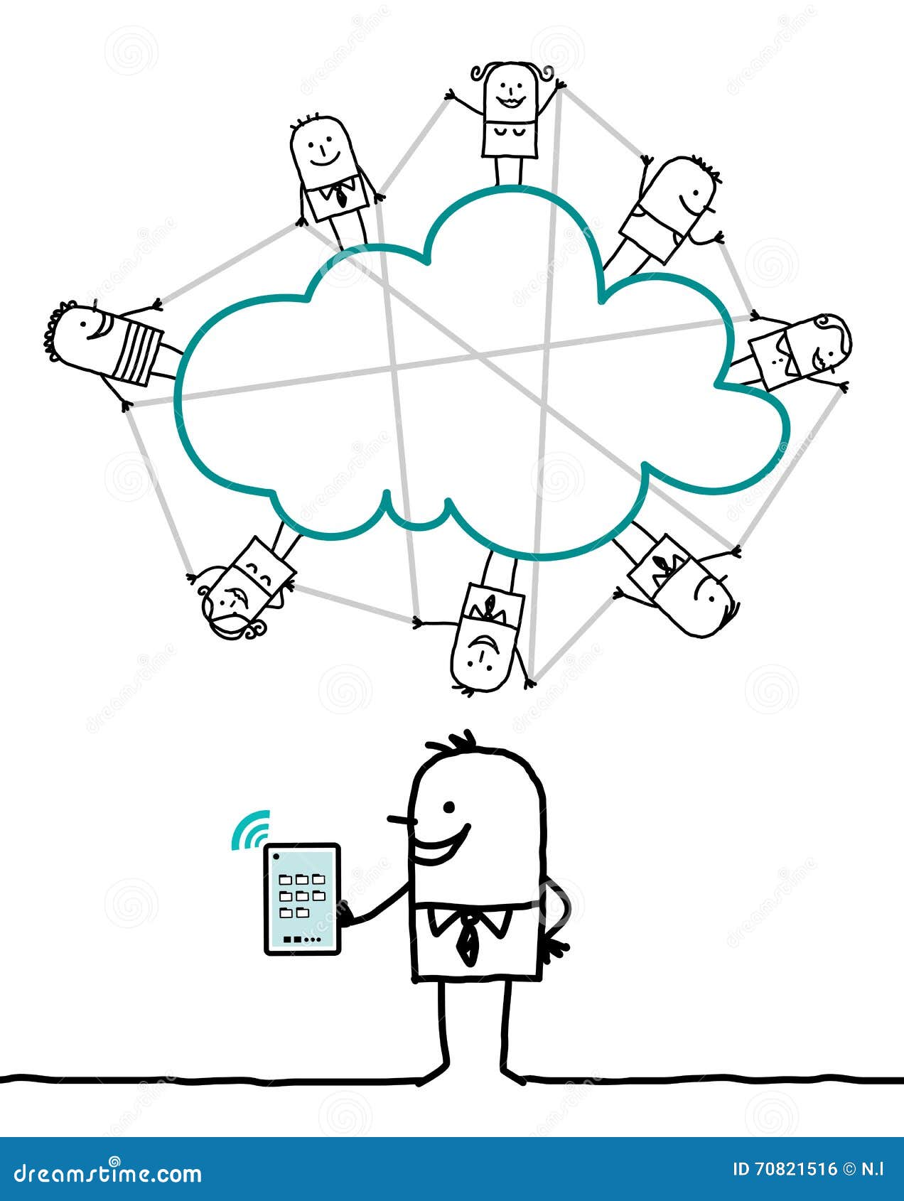 Characters and Cloud - Connected Stock Vector - Illustration of human ...