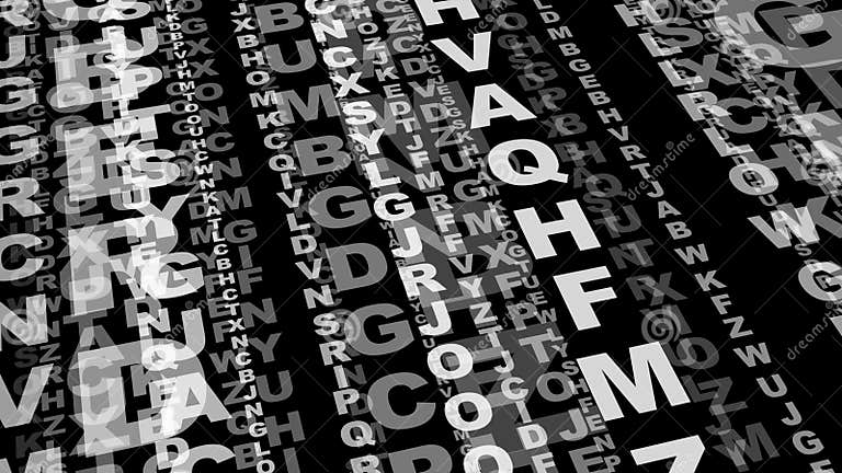 Characters Create Chaotic Typographic Composition on Black Background with Random Text and ...