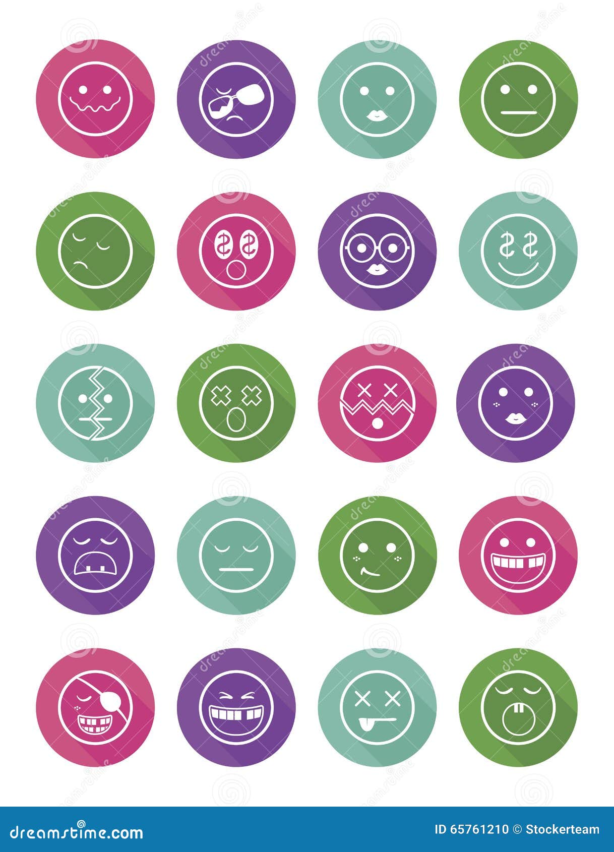 20 Characters Differents in Color Circles Icons Set Stock Illustration ...