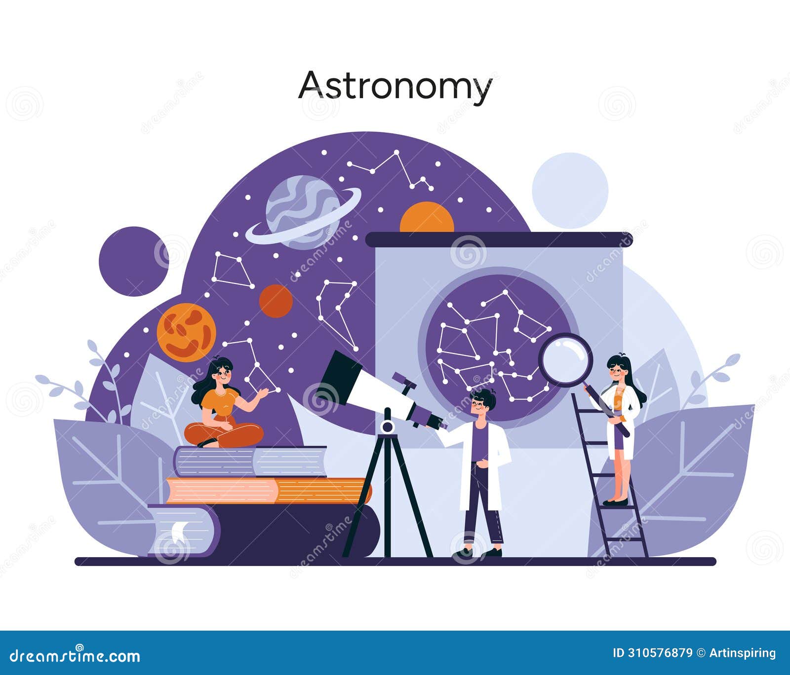 Characters Engage with Celestial Exploration Using a Telescope and Star ...