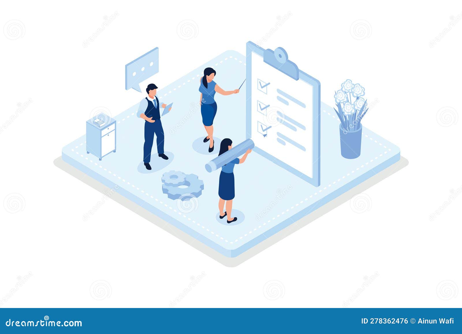 Characters Filling Survey Form, Putting Check Marks on Checklist, User ...