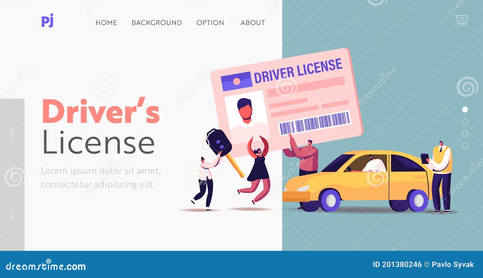 Characters Getting Driver License Landing Page Template. Tiny People ...