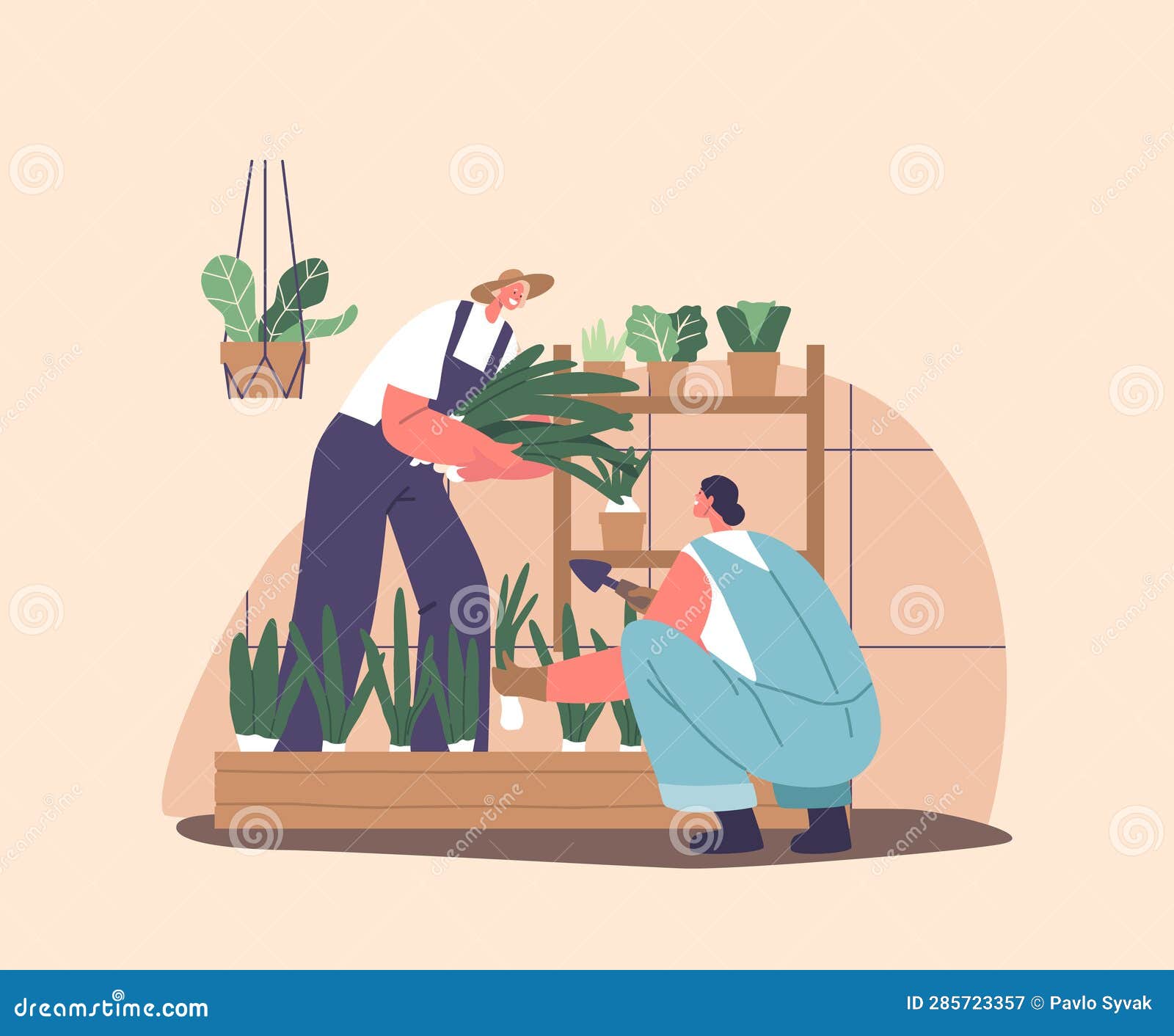 Characters Growing Greens in a Greenhouse Involves Cultivating ...