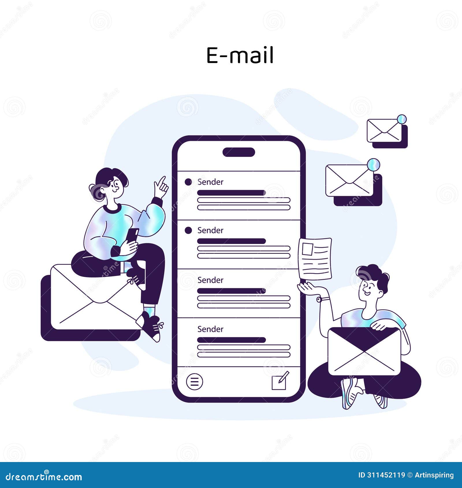 Characters Interacting with a Modern Email App on a Smartphone ...