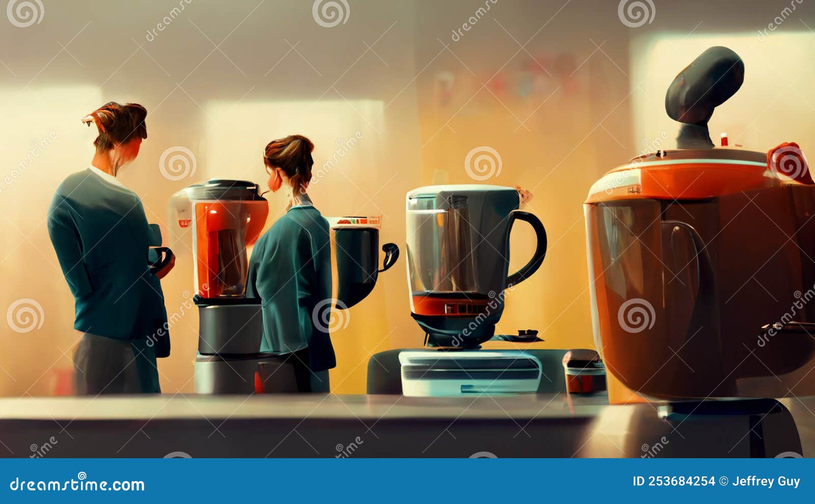 Characters, Office Staff Standing Around Talking and Having a Coffee in ...