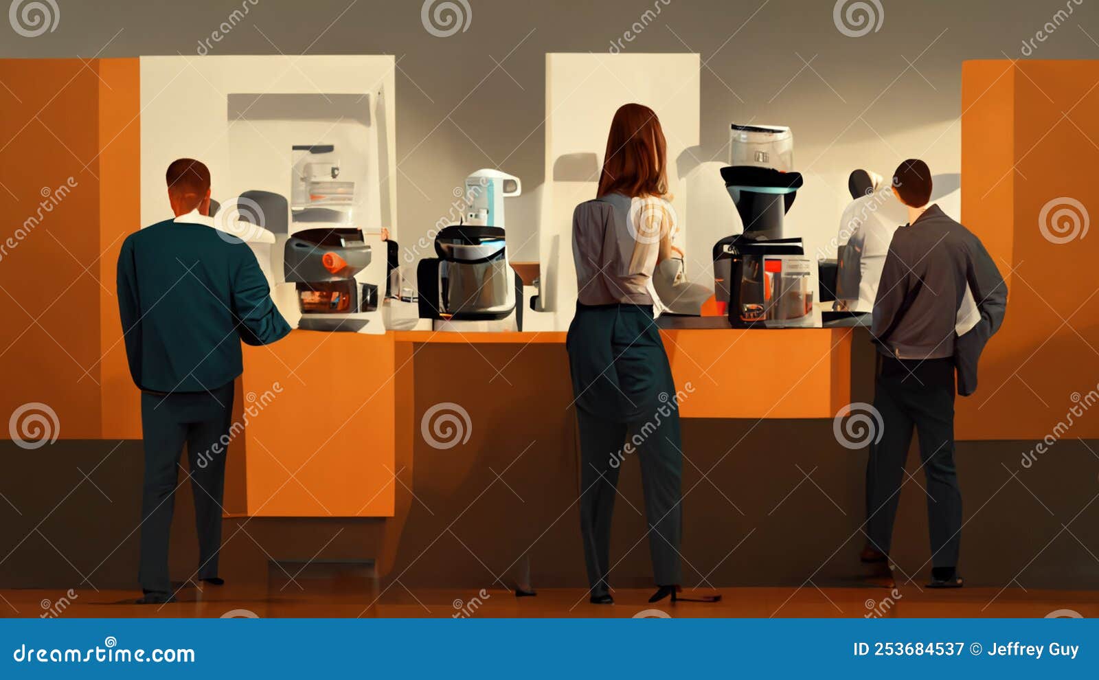 Characters, Office Staff Standing Around Talking And Having A Coffee In ...