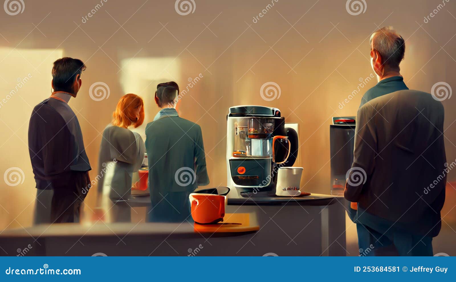 Characters, Office Staff Standing Around Talking And Having A Coffee In ...