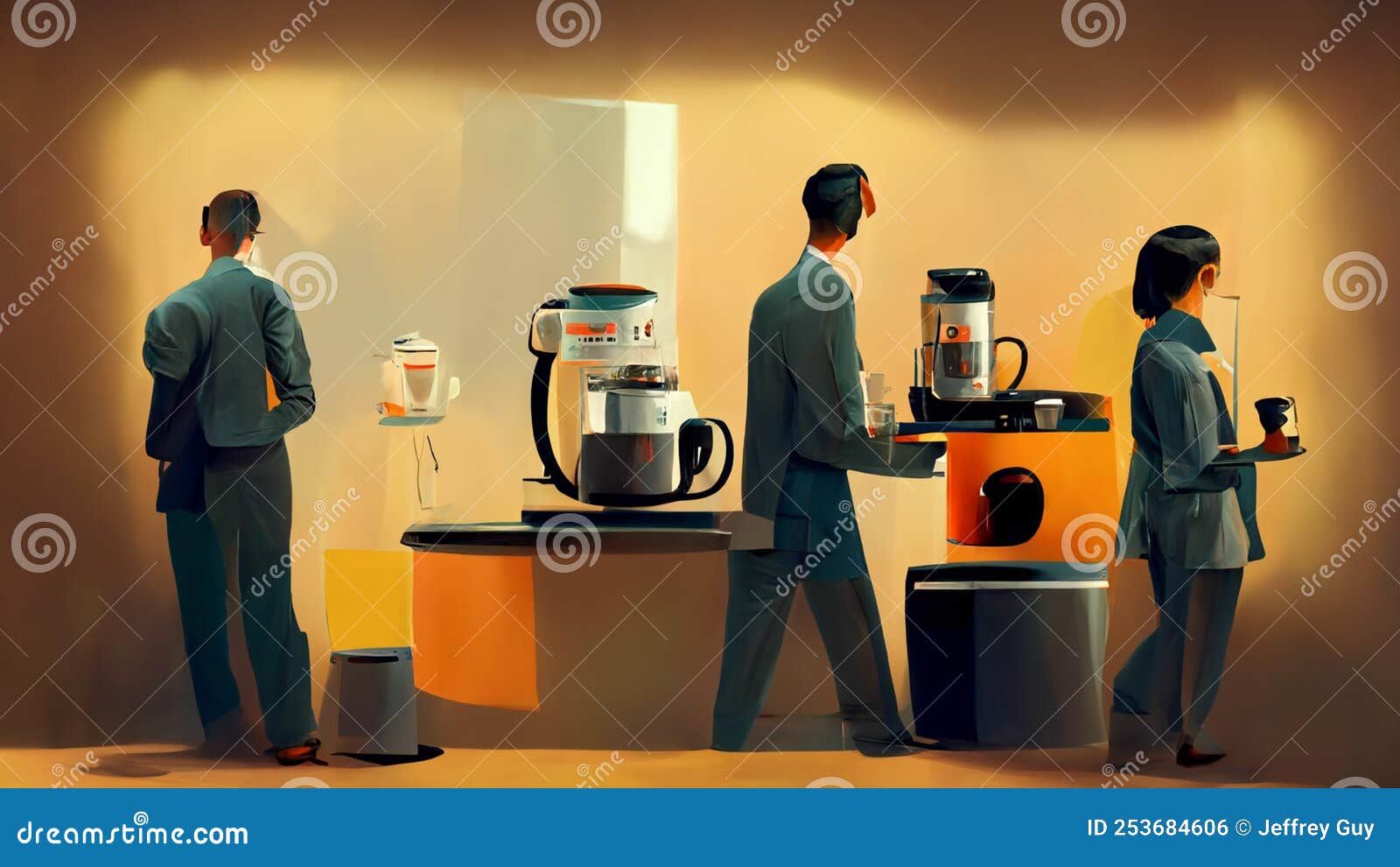 Characters, Office Staff Standing Around Talking And Having A Coffee In ...