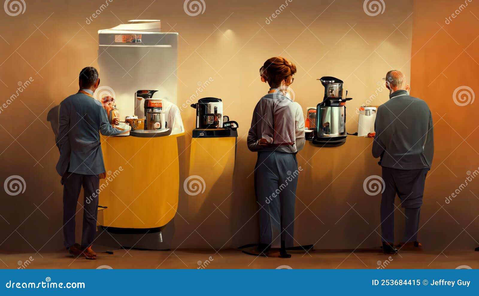 Characters, Office Staff Standing Around Talking And Having A Coffee In ...