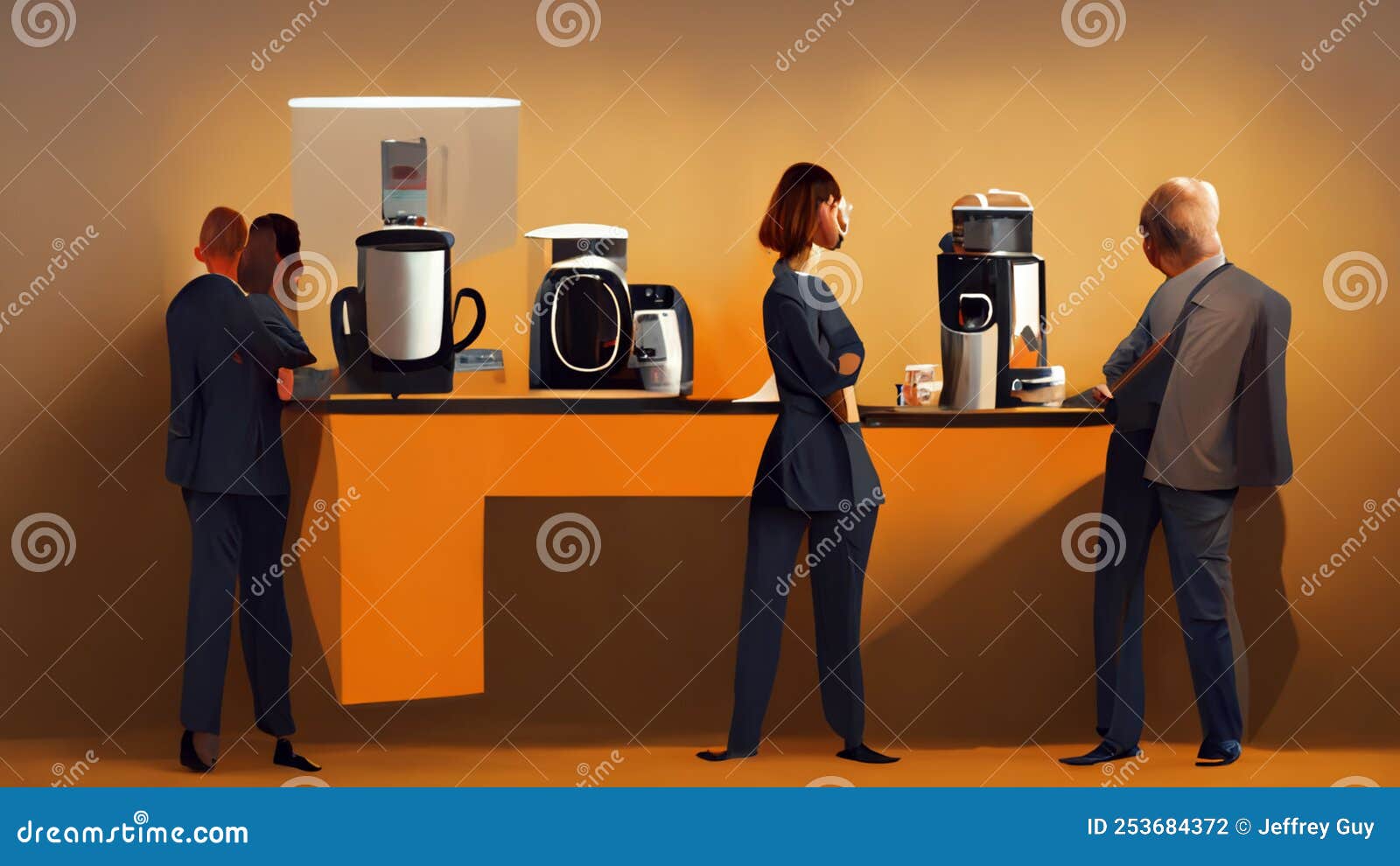 Office Workers Around Coffee Machine Stock Illustration - Illustration ...