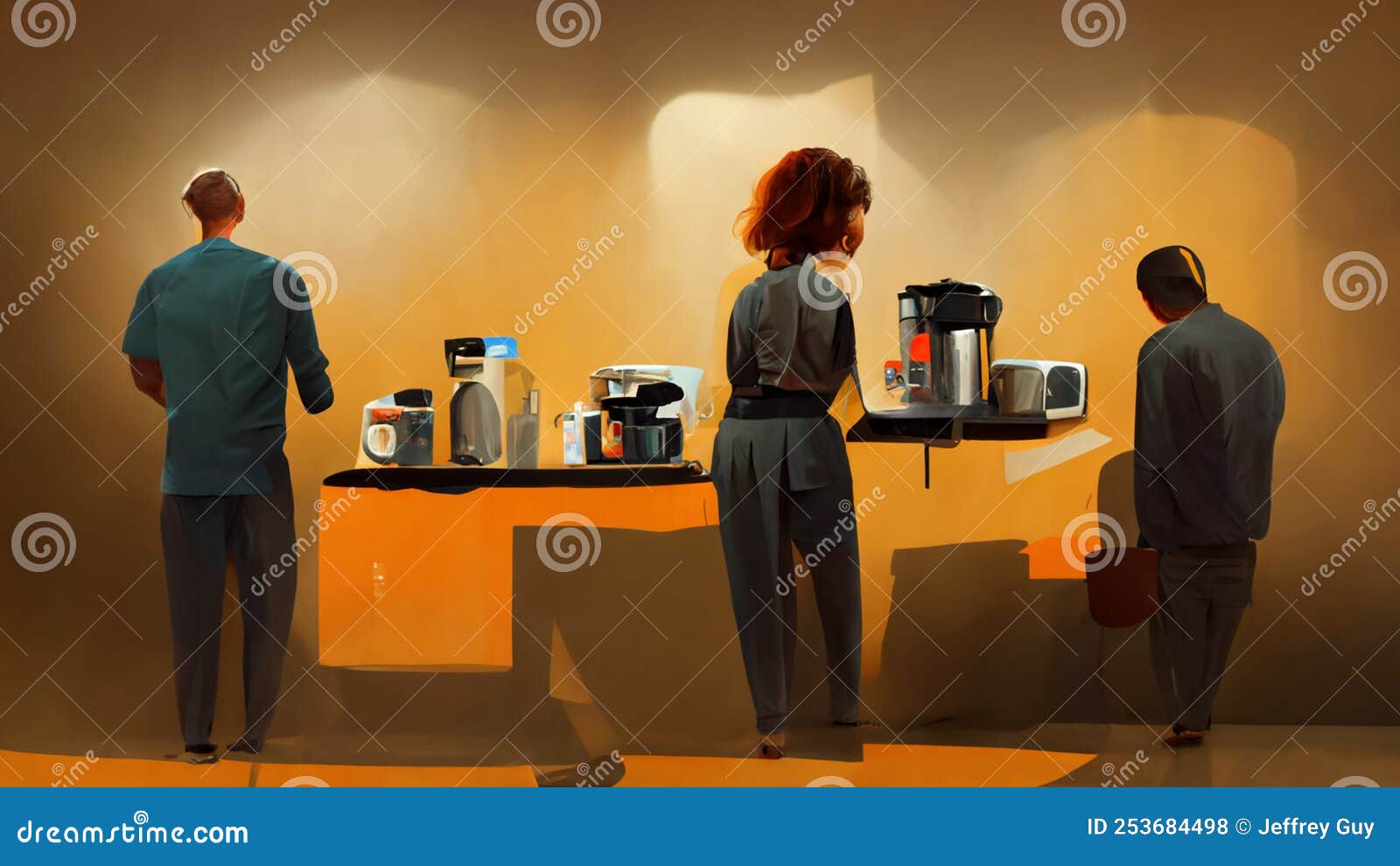 Characters, Office Staff Standing Around Talking And Having A Coffee In ...
