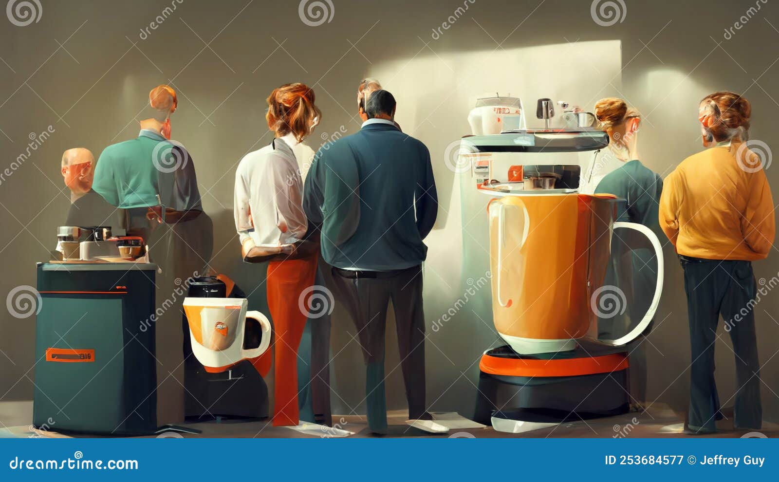 Characters, Office Staff Standing Around Talking And Having A Coffee In ...