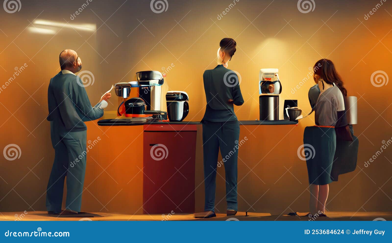 Characters, Office Staff Standing Around Talking And Having A Coffee In ...