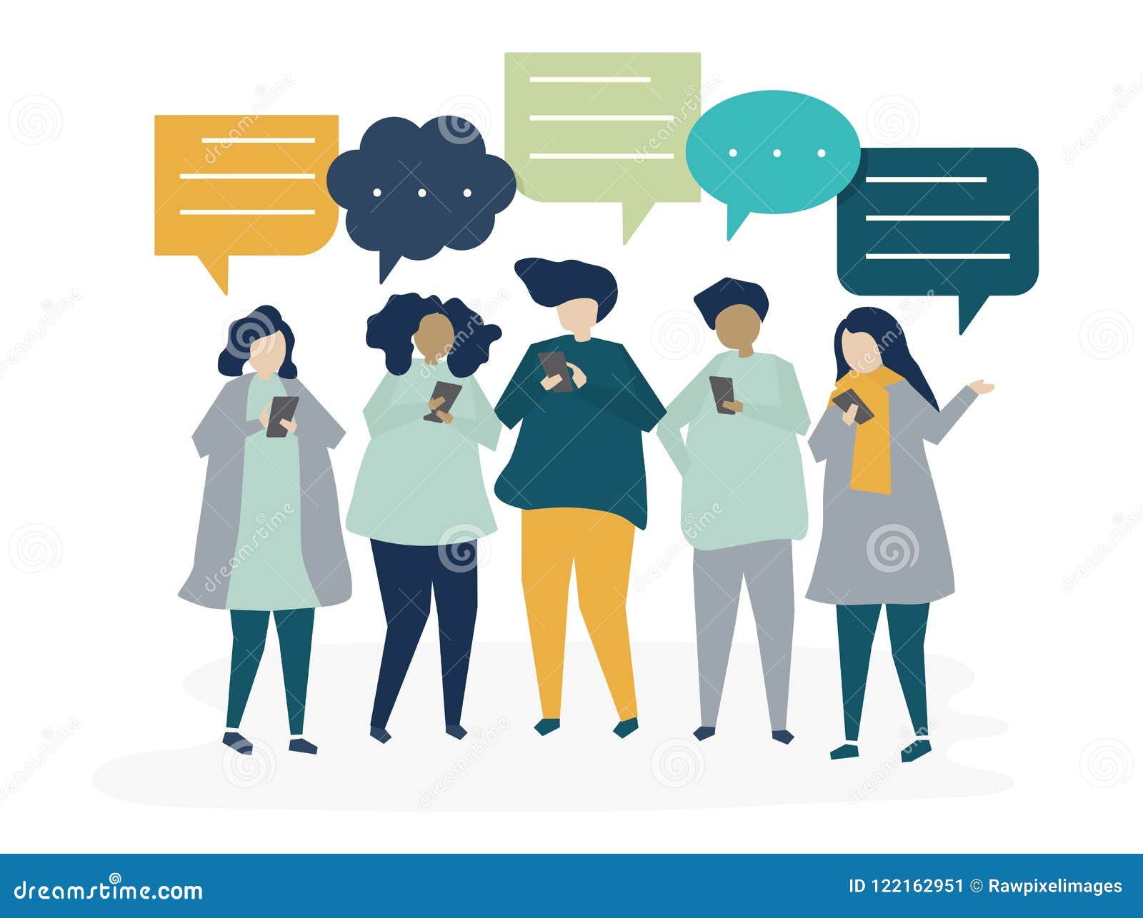 Characters of People Chatting through Smartphones Illustration Stock ...