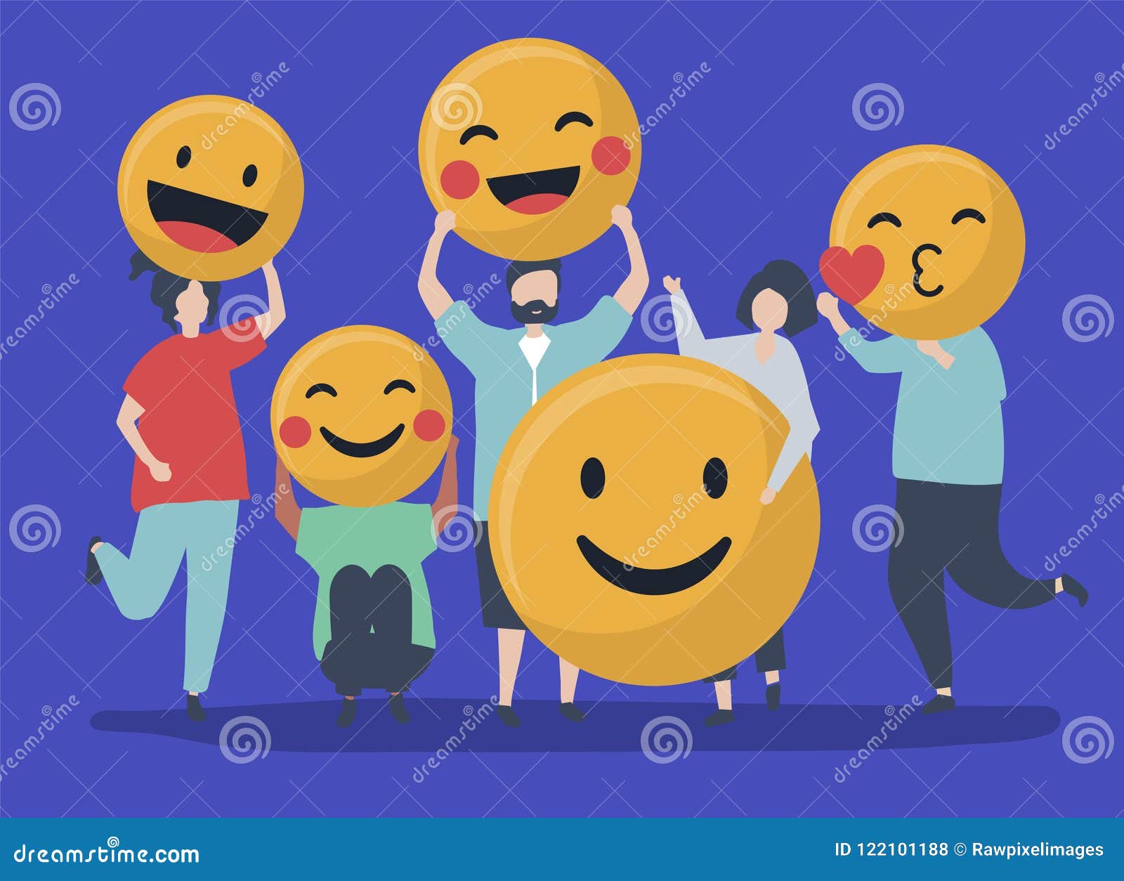 Characters Of People Holding Positive Emoticons Illustration ...