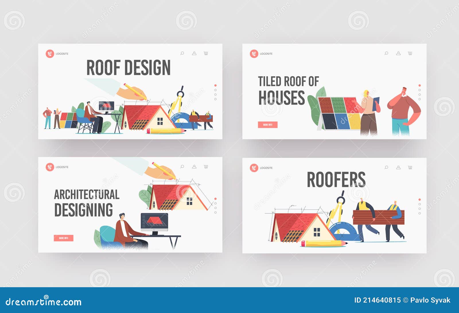 Characters Projecting Roof Design For Cottage House Concept. Graphic ...