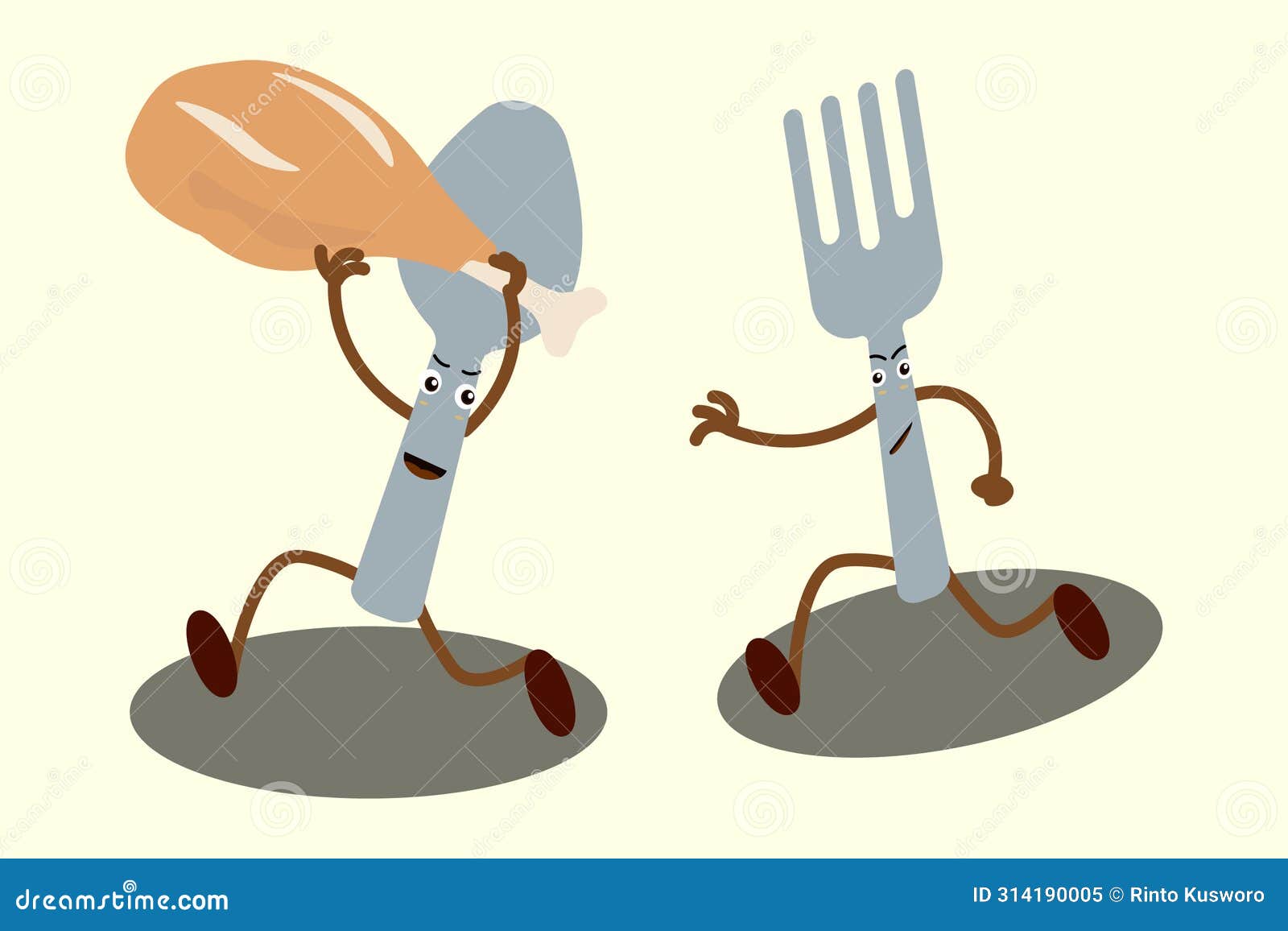 Characters of Spoon and Fork. Cute Cartoon. Comic Stock Vector ...