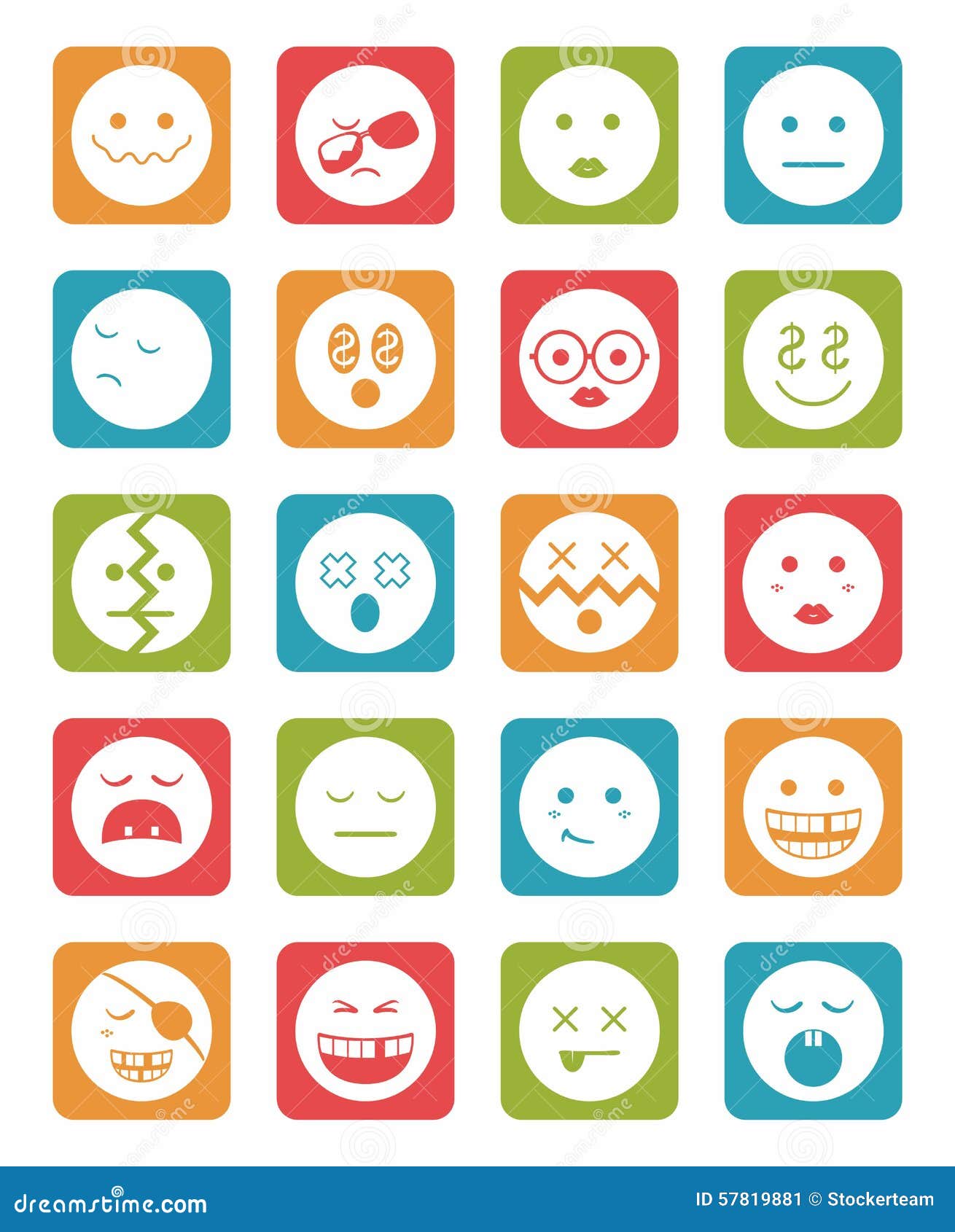 20 Characters in Square Icons Set 2 Stock Illustration - Illustration ...