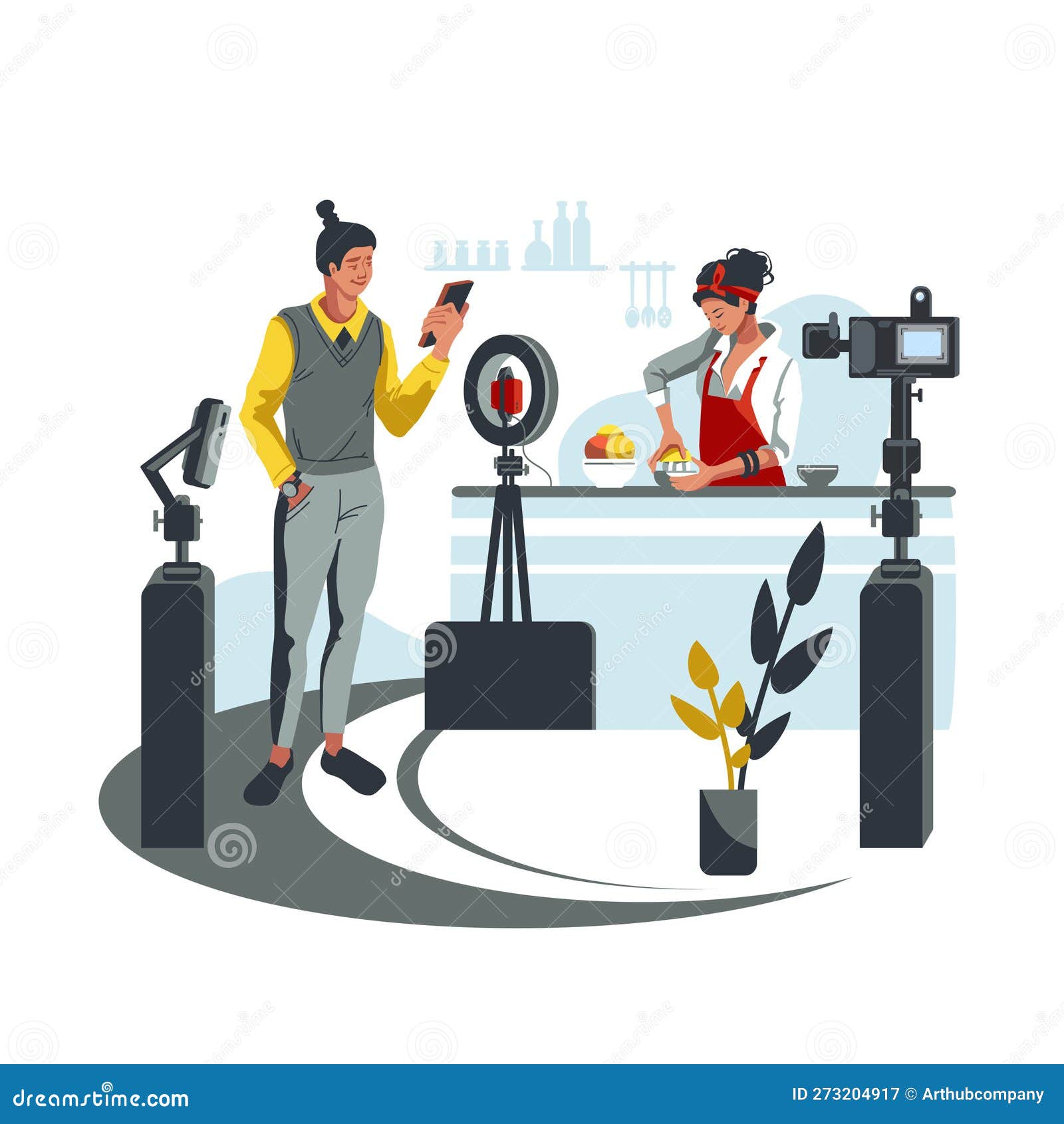 Characters Streaming Cooking Process. Kitchen Studio Where Cooking ...