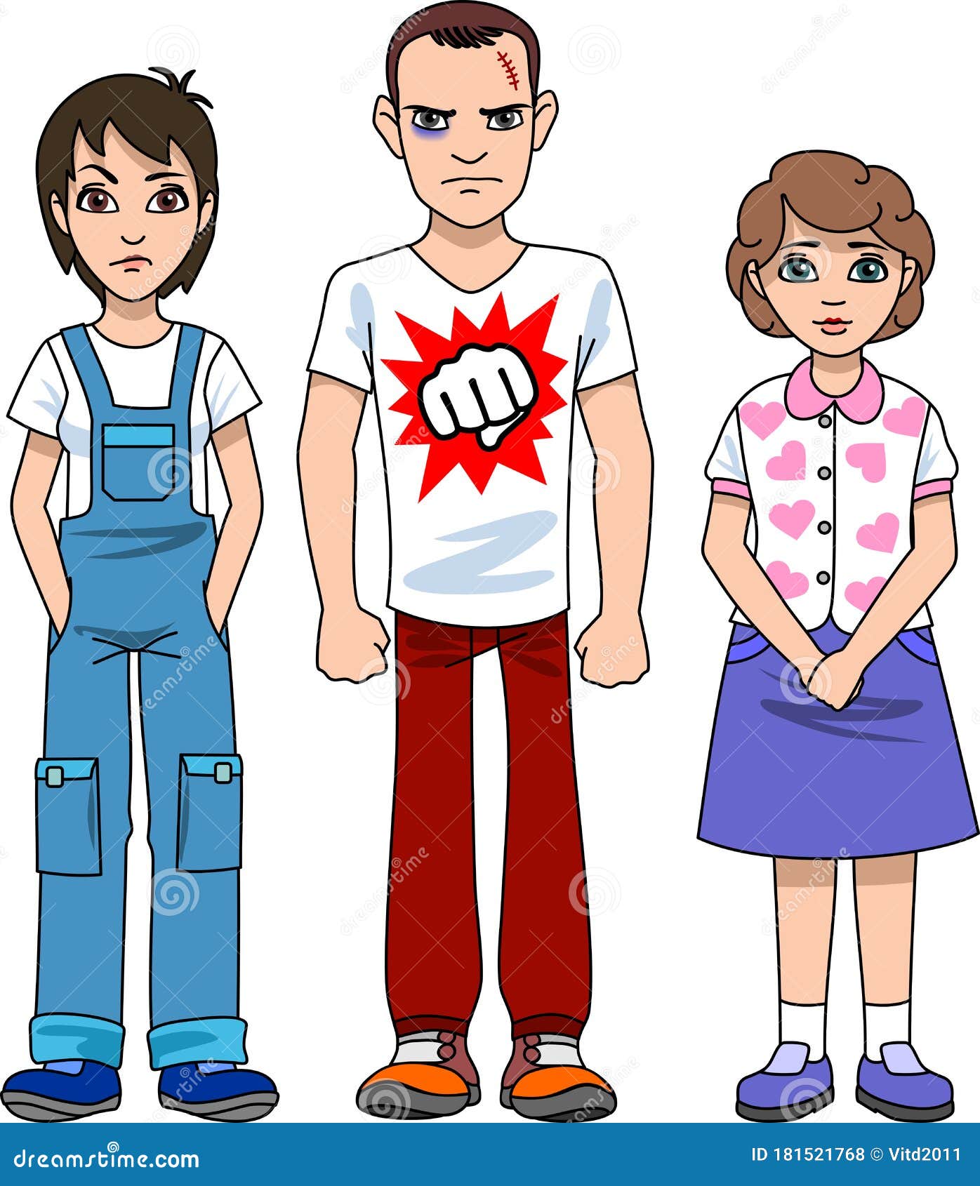 A Group of Young People. Characters of Different Types. Vector ...