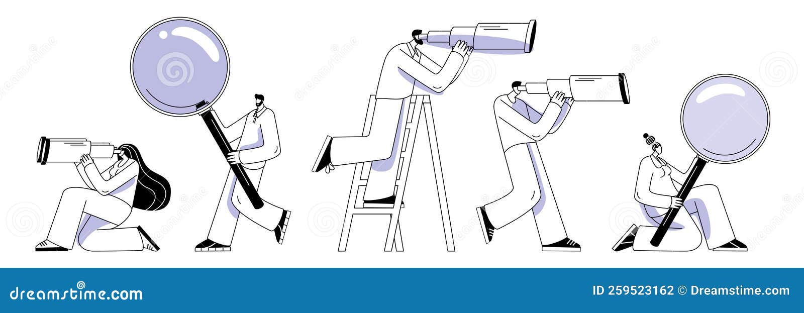 Characters with a Telescope and a Magnifying Glass are Looking for ...