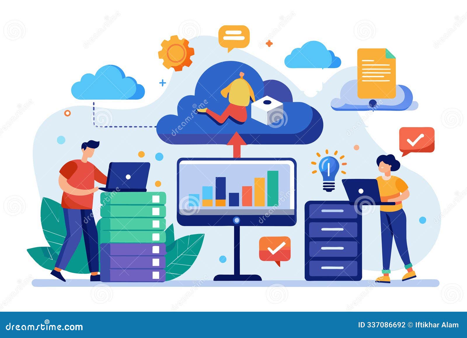 Characters are Transferring Data To Cloud Storage while Using Laptops ...