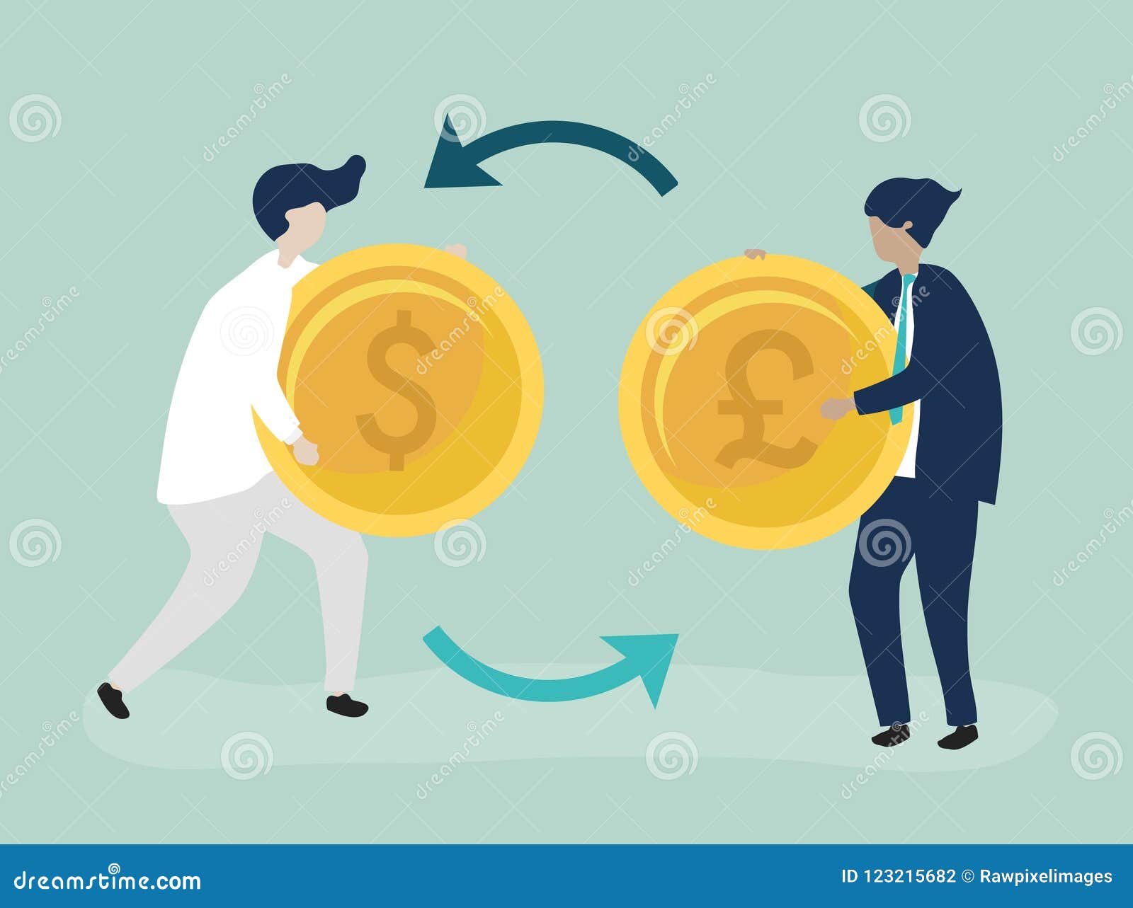 Characters of Two Businessmen Exchanging Currency Illustration Stock ...