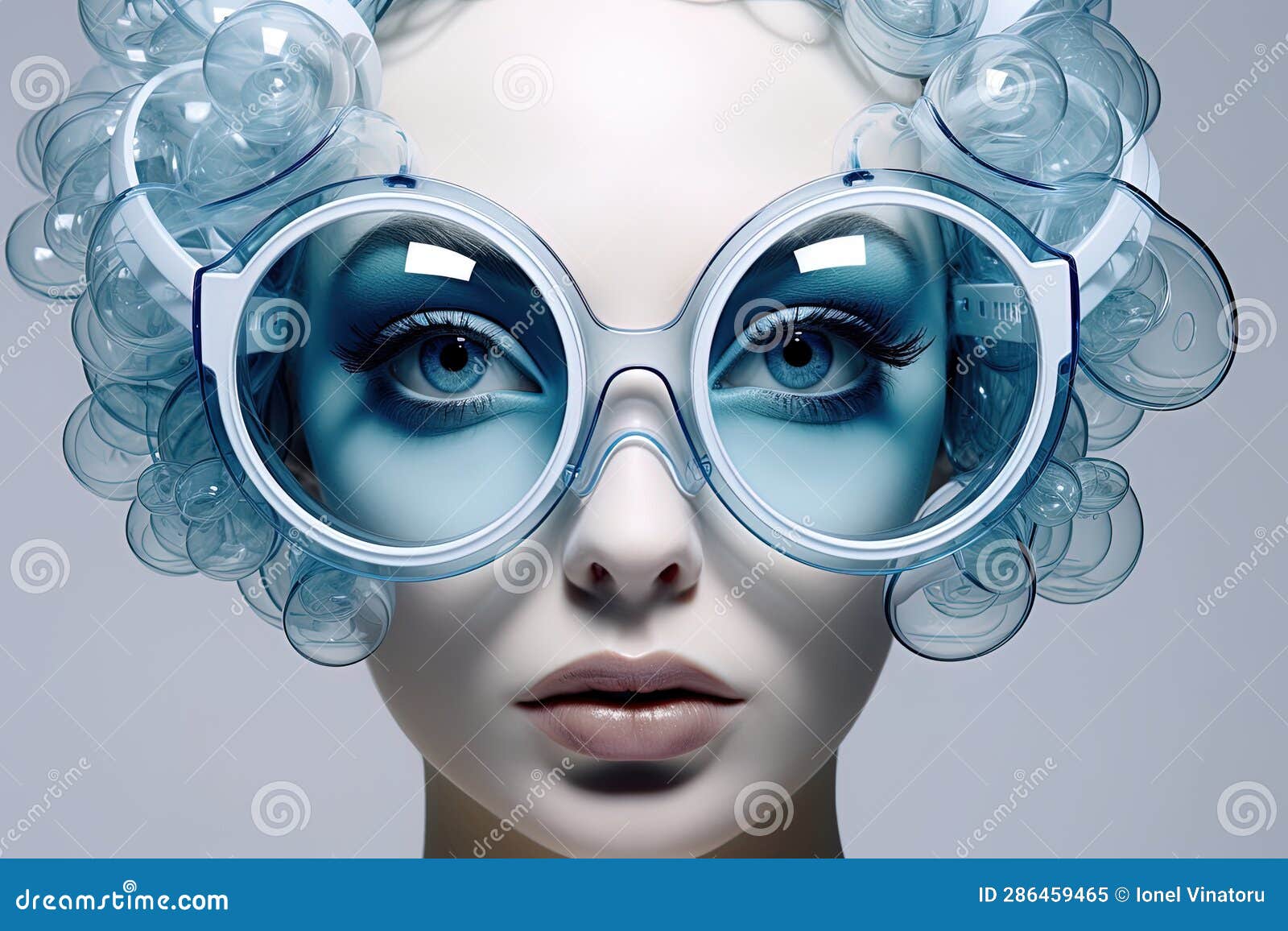 Characters Wearing Distinctive Glasses That Frame Their Modern Blue Eyes Stock Illustration