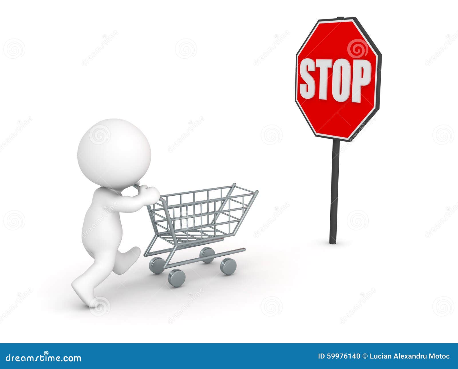Charakter 3D Mit Warenkorb Und Stoppschild - Stoppen Sie Compulsive ...