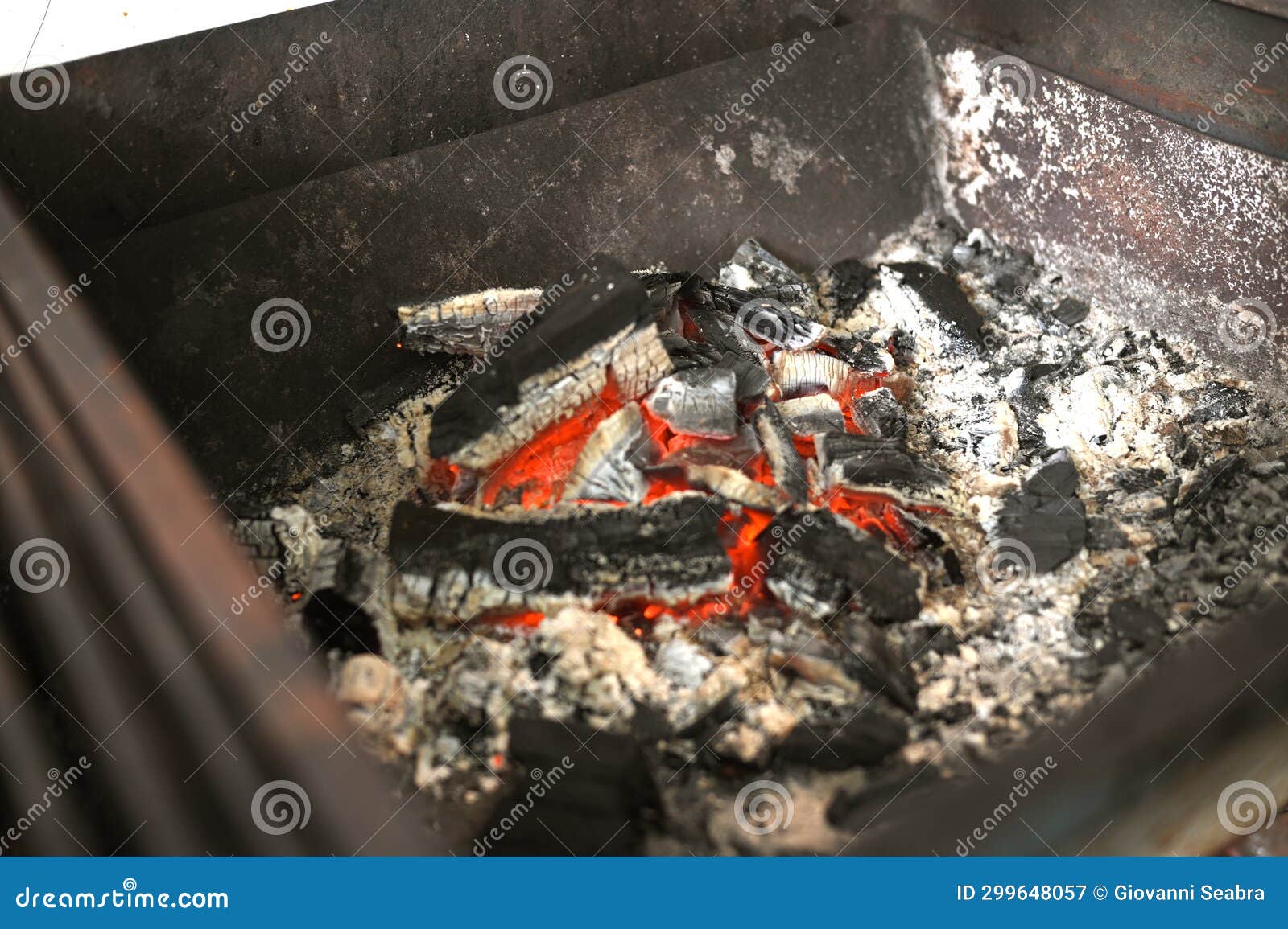 Charcoal Barbecue Lit Wood with Fire for Roasts Stock Image - Image of ...