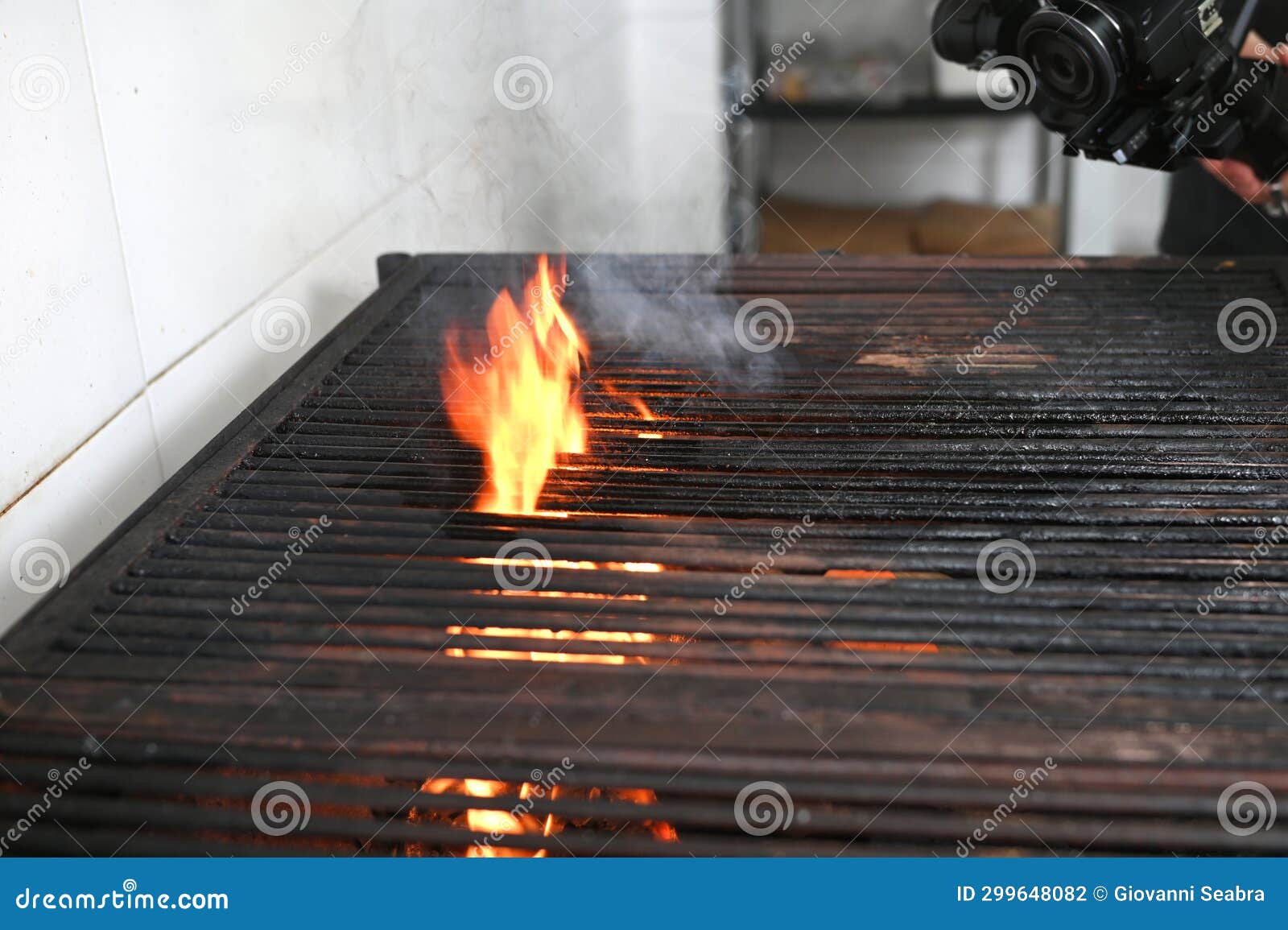 Charcoal Barbecue Lit Wood with Fire for Roasts Stock Photo - Image of ...