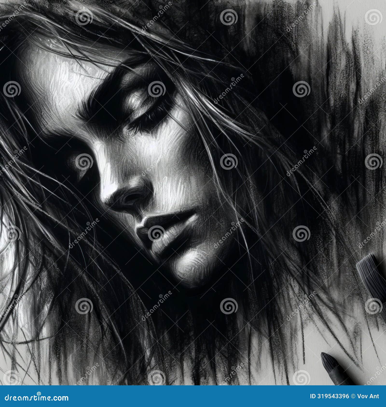 Charcoal Drawing a Dramatic and Bold Drawing Produced with Ha Stock ...