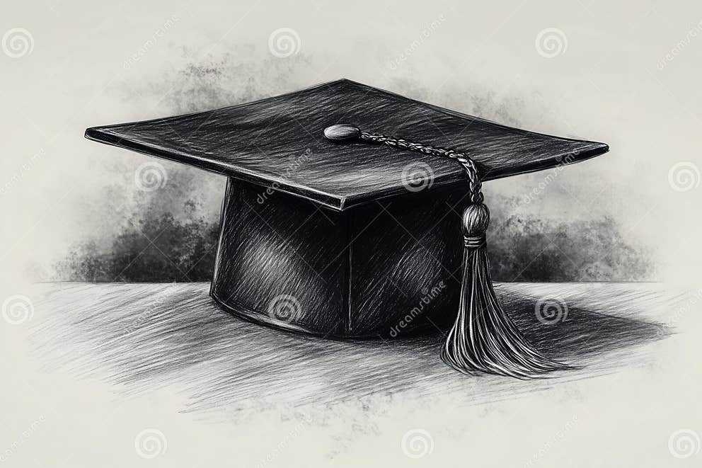 Charcoal Drawing of a Graduation Cap, Representing Successful ...