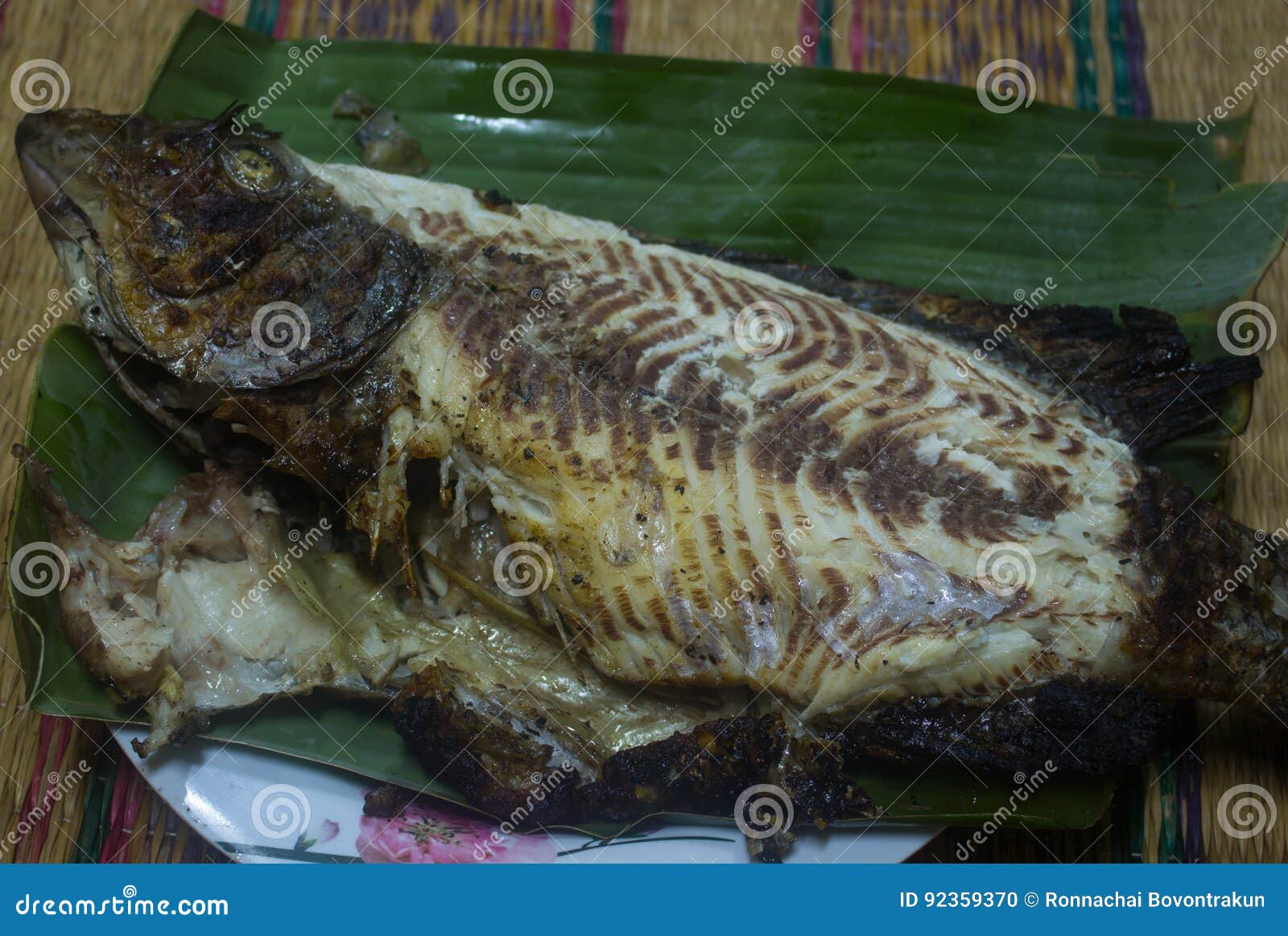 Charcoal Grilled Fish Coated with Sea Salt Stock Photo - Image of ...