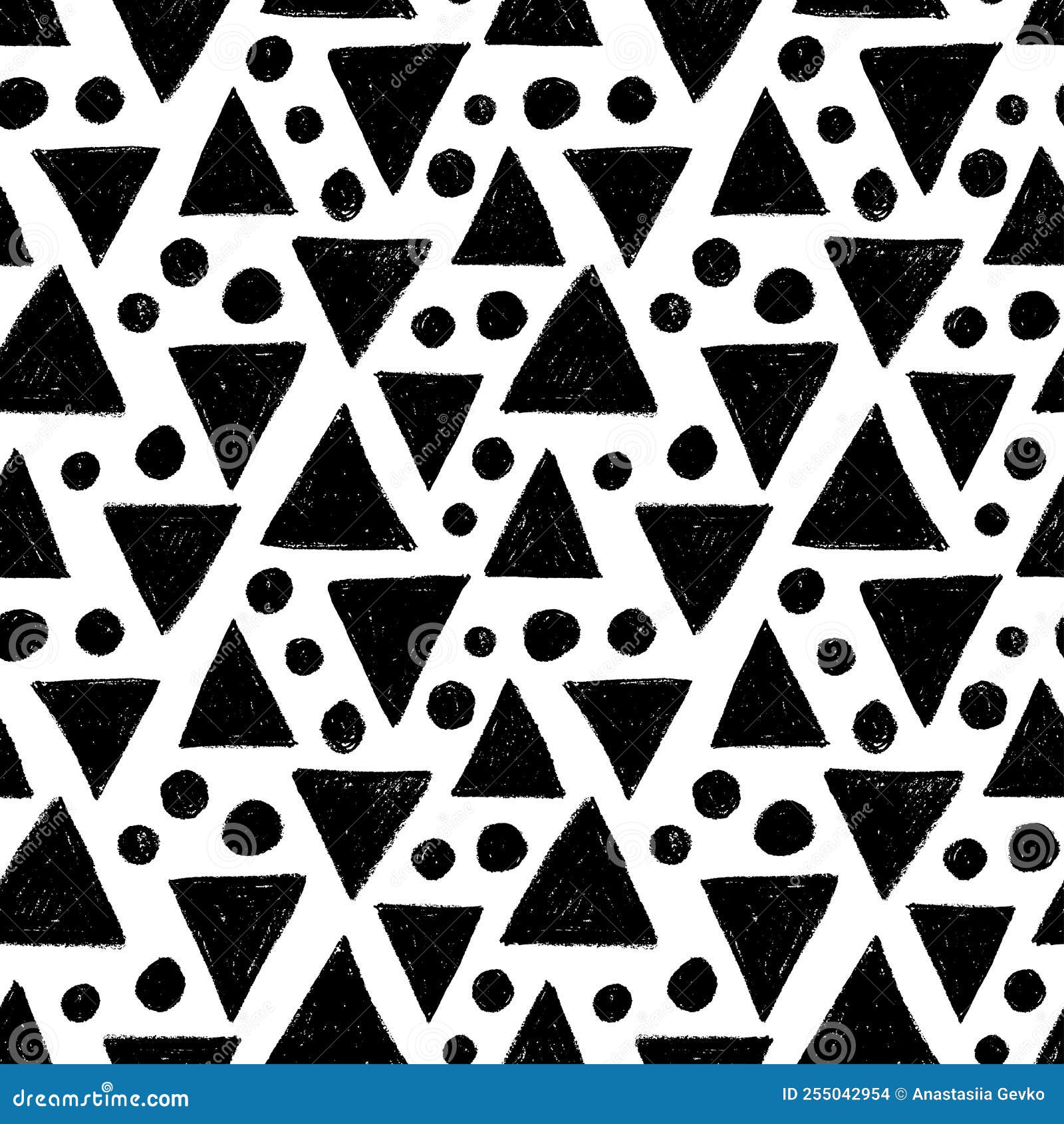 Black Charcoal Triangles and Dots Seamless Pattern Stock Vector ...