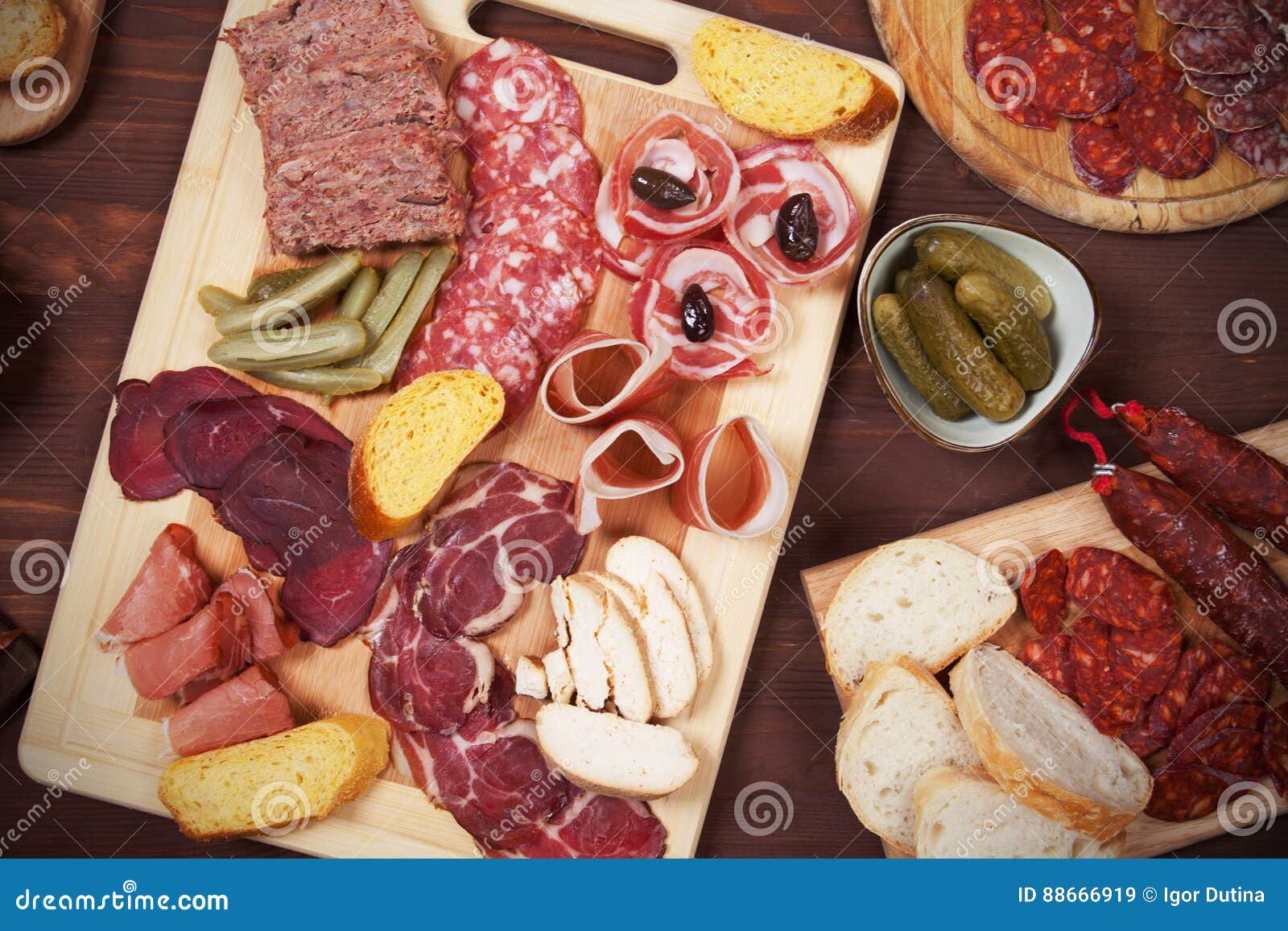 Charcuterie Board with Cured Meat Stock Image - Image of salami, jamon ...