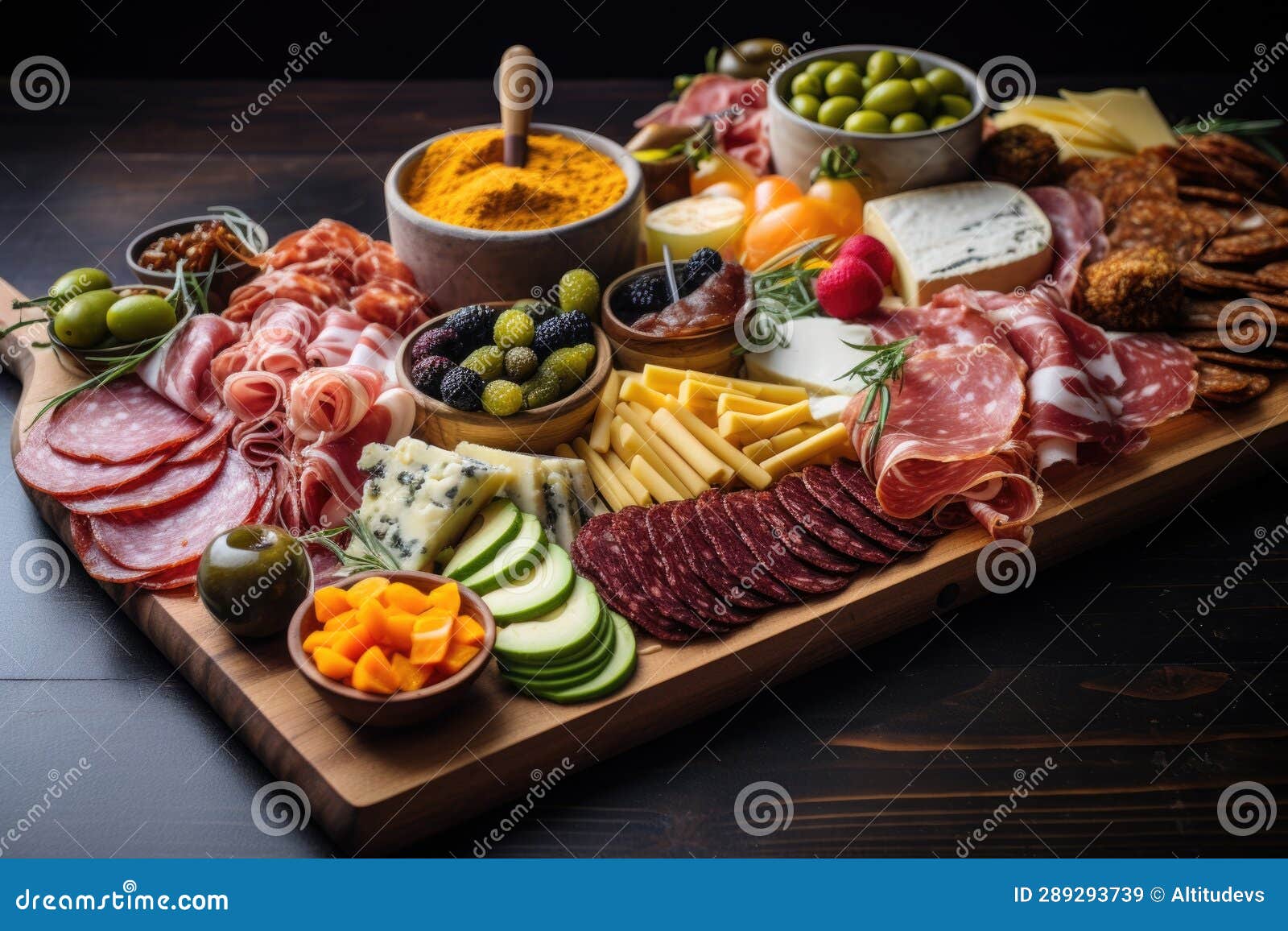 Charcuterie Board Featuring Cheese, Cured Meats, and Pickles Stock ...