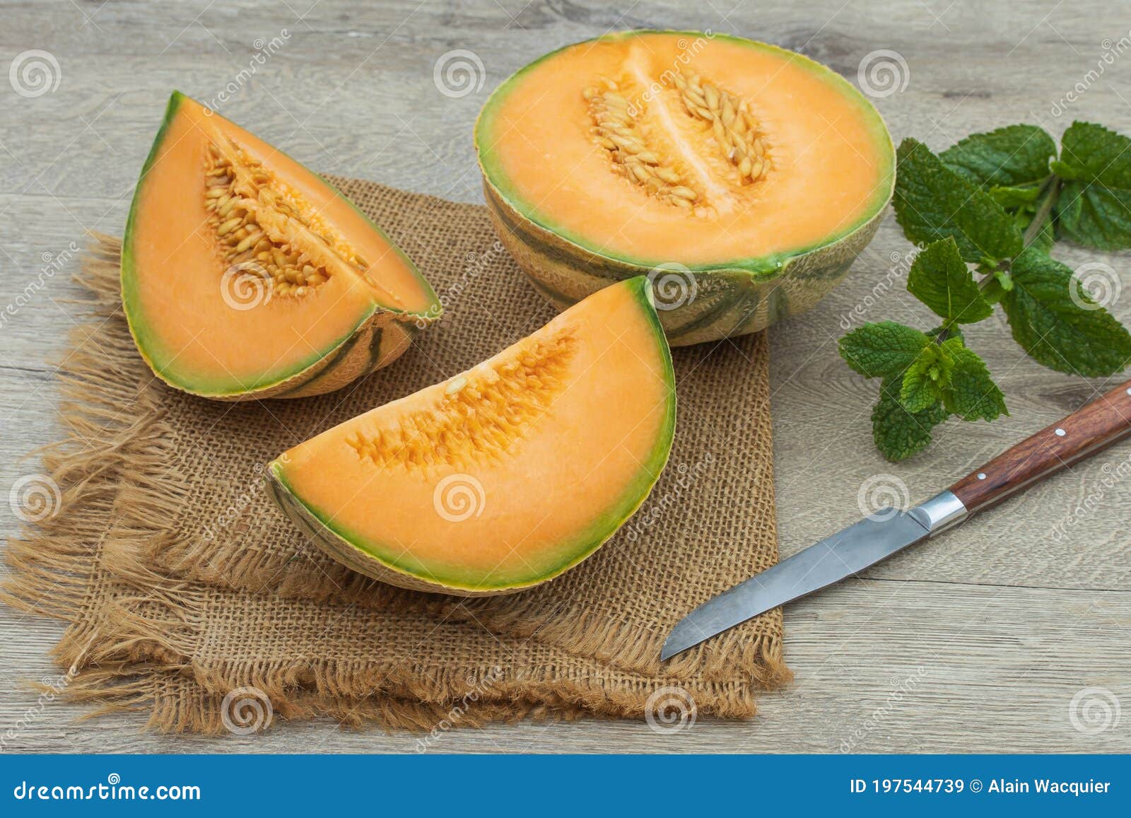 Charentais melon cut stock image. Image of table, charentais - 197544739