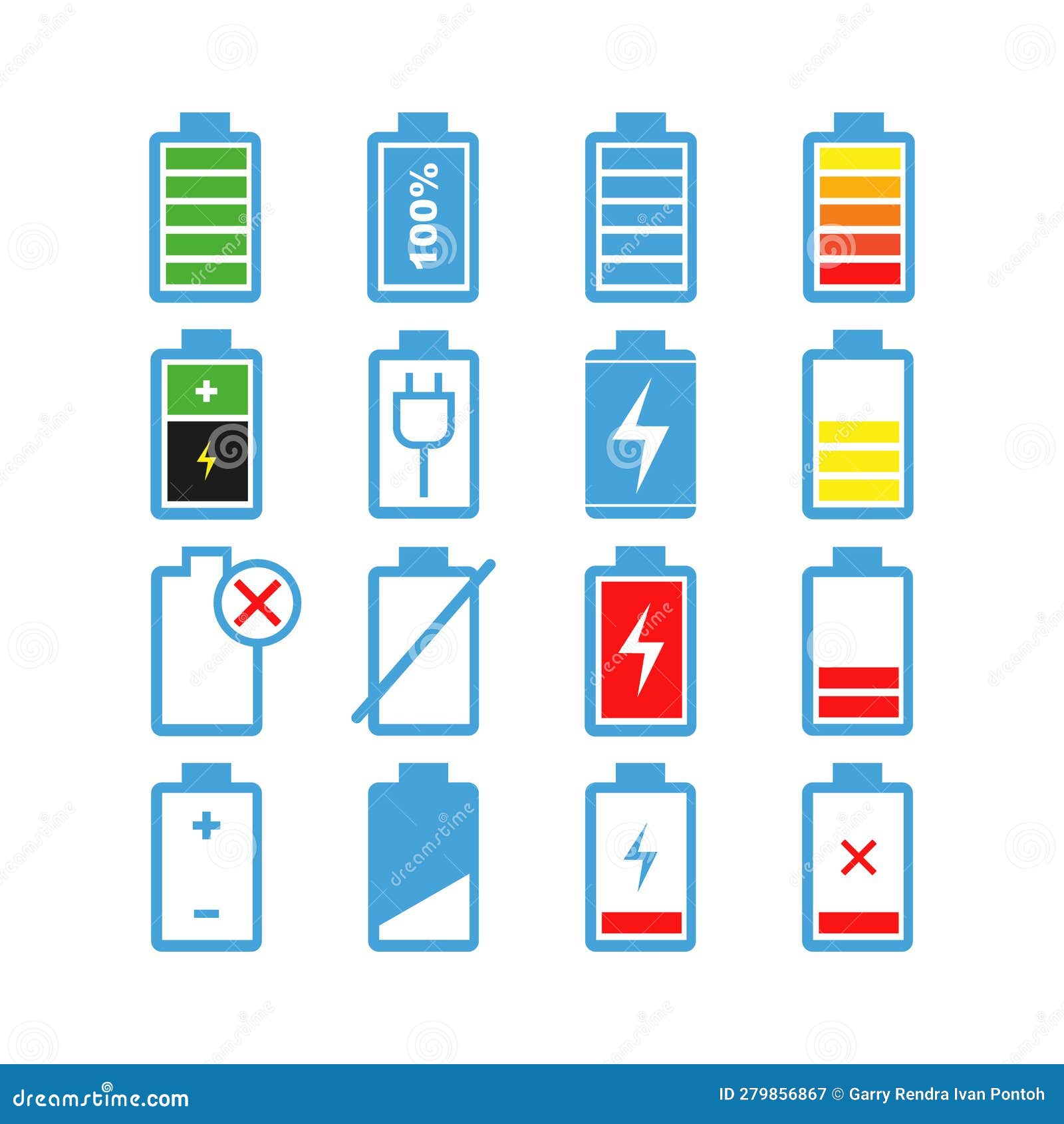 Charge Battery Level Indicators Icons. Stock Vector - Illustration of ...