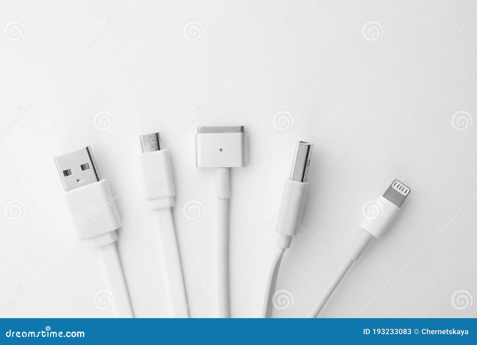 Charge Cables on White Background. Modern Technology Stock Image ...