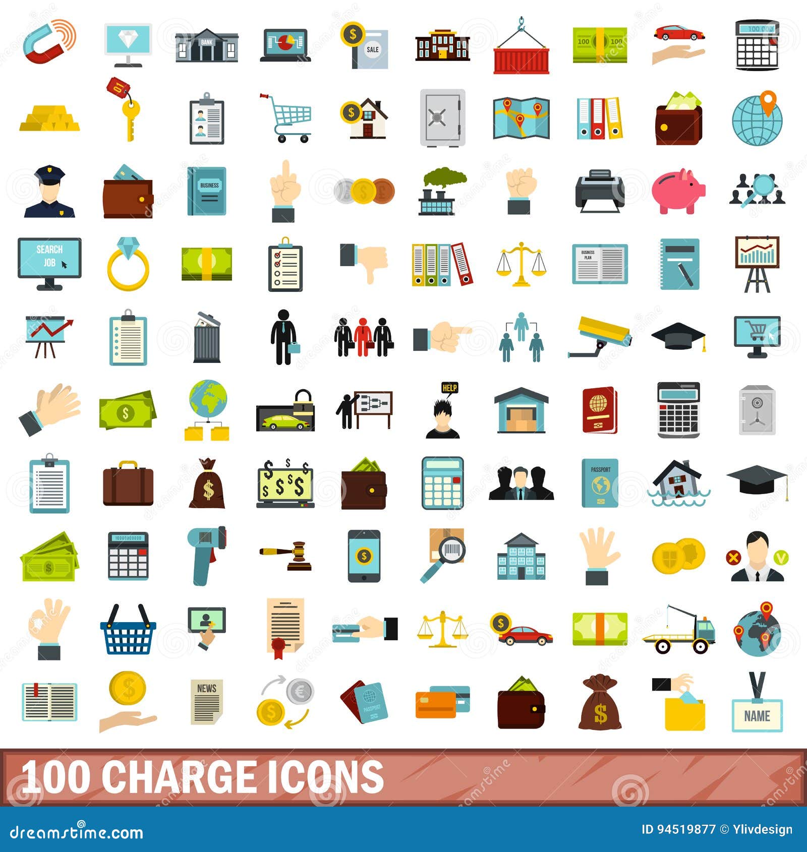 100 Charge Icons Set, Flat Style Stock Vector - Illustration of money ...