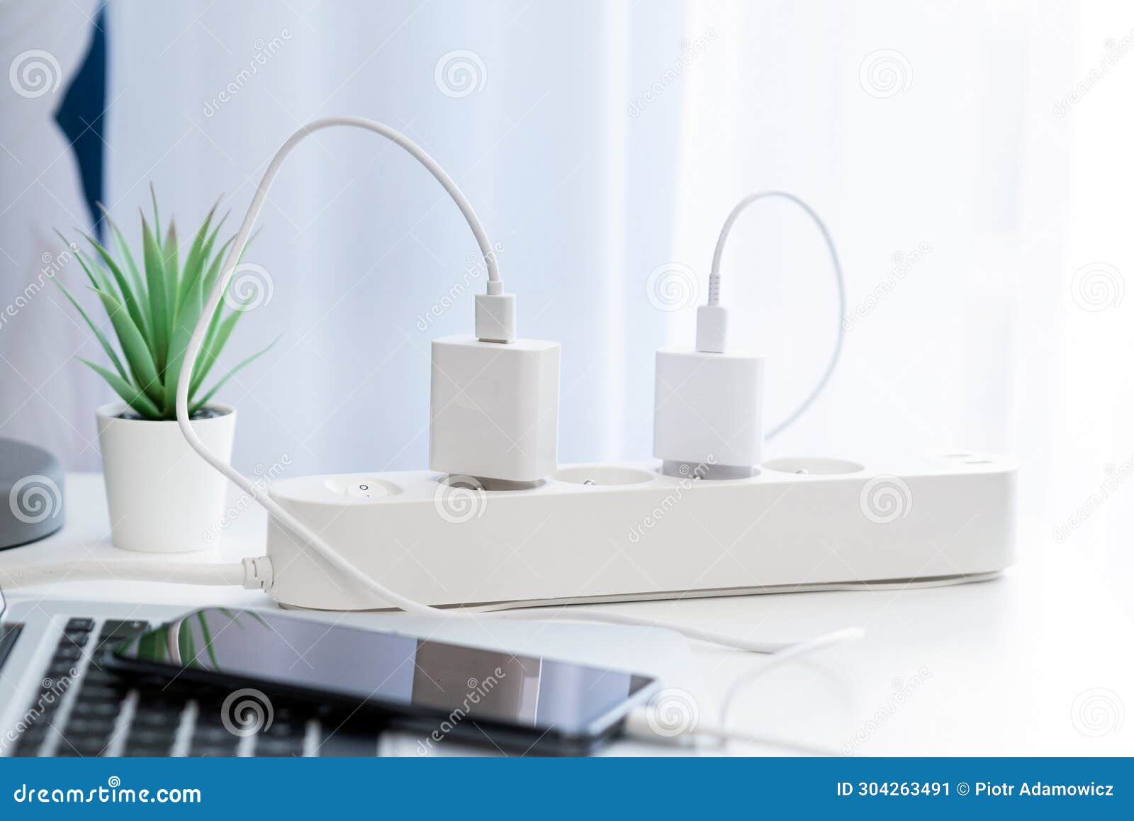 Charger Connected To a Power White Strip Stock Image - Image of modern ...