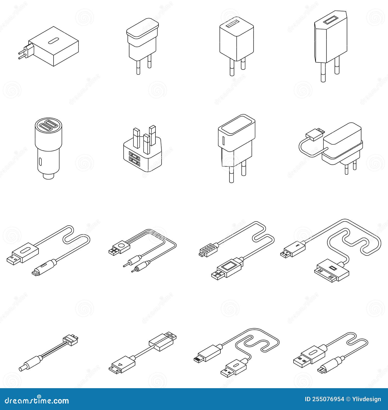 Charger Icons Set Vector Outline Stock Vector - Illustration of gadget ...
