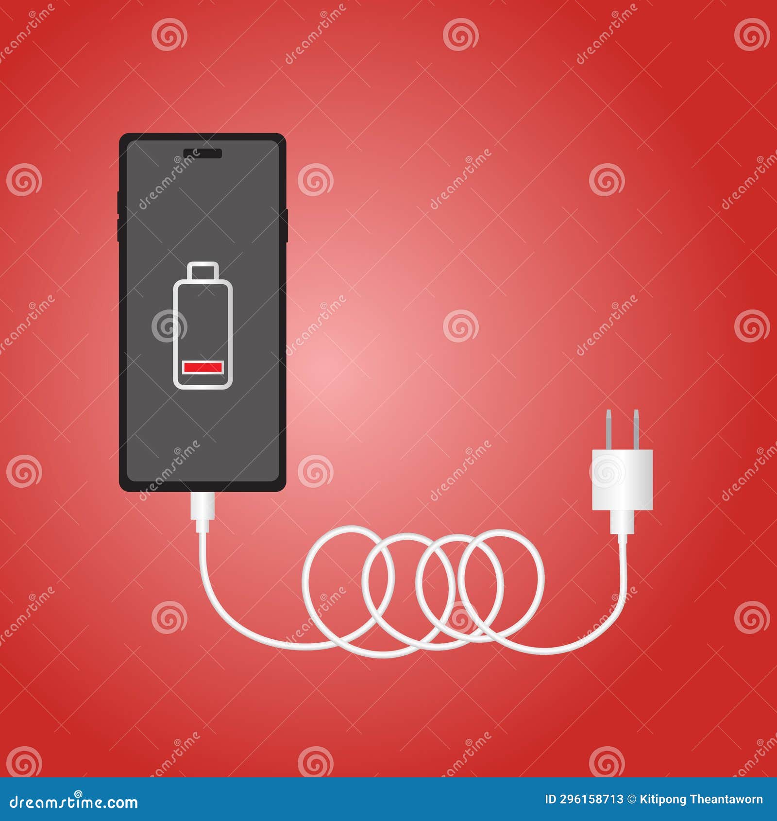 Phone Charging Icon in Flat Style Isolated on Red Background. Symbol ...
